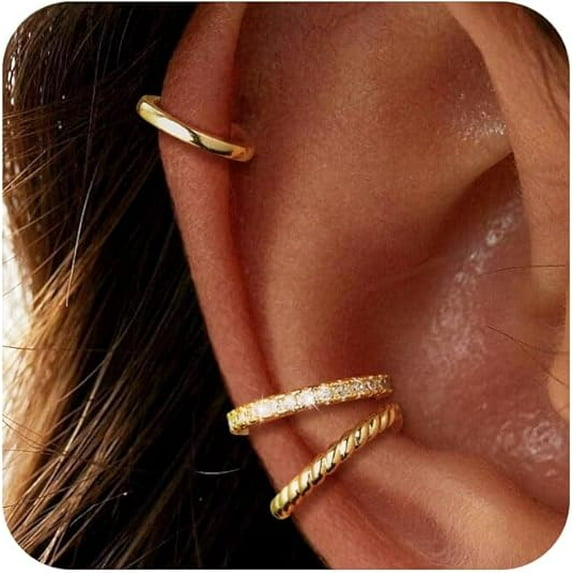 Yomhary Thin Chunky Ear Cuffs Non Piercing for Women - Dainty 14K Gold Plated Cuff,Cubic ...