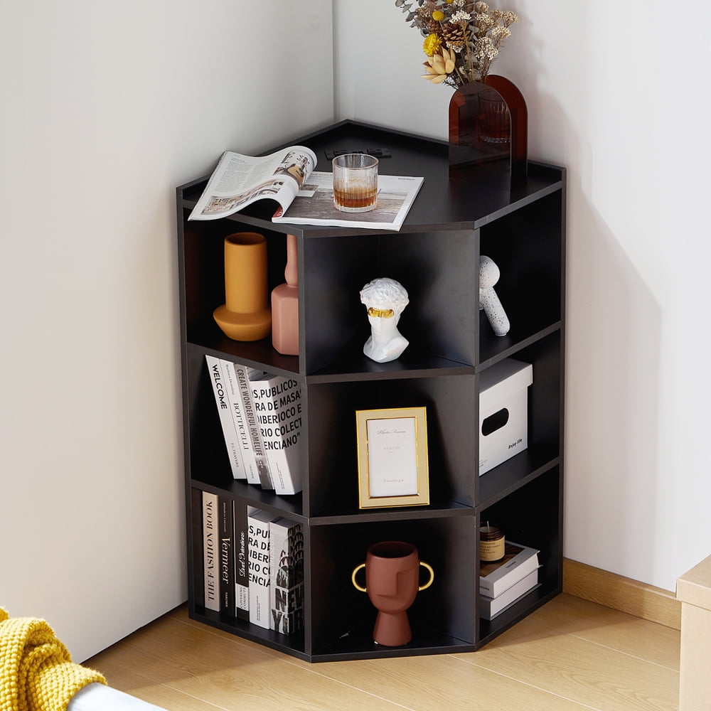 Yone jx je 3-Tiers Wooden Corner Cabinet with 9 Cubbies,Corner Storage Cabinet with Charging ...