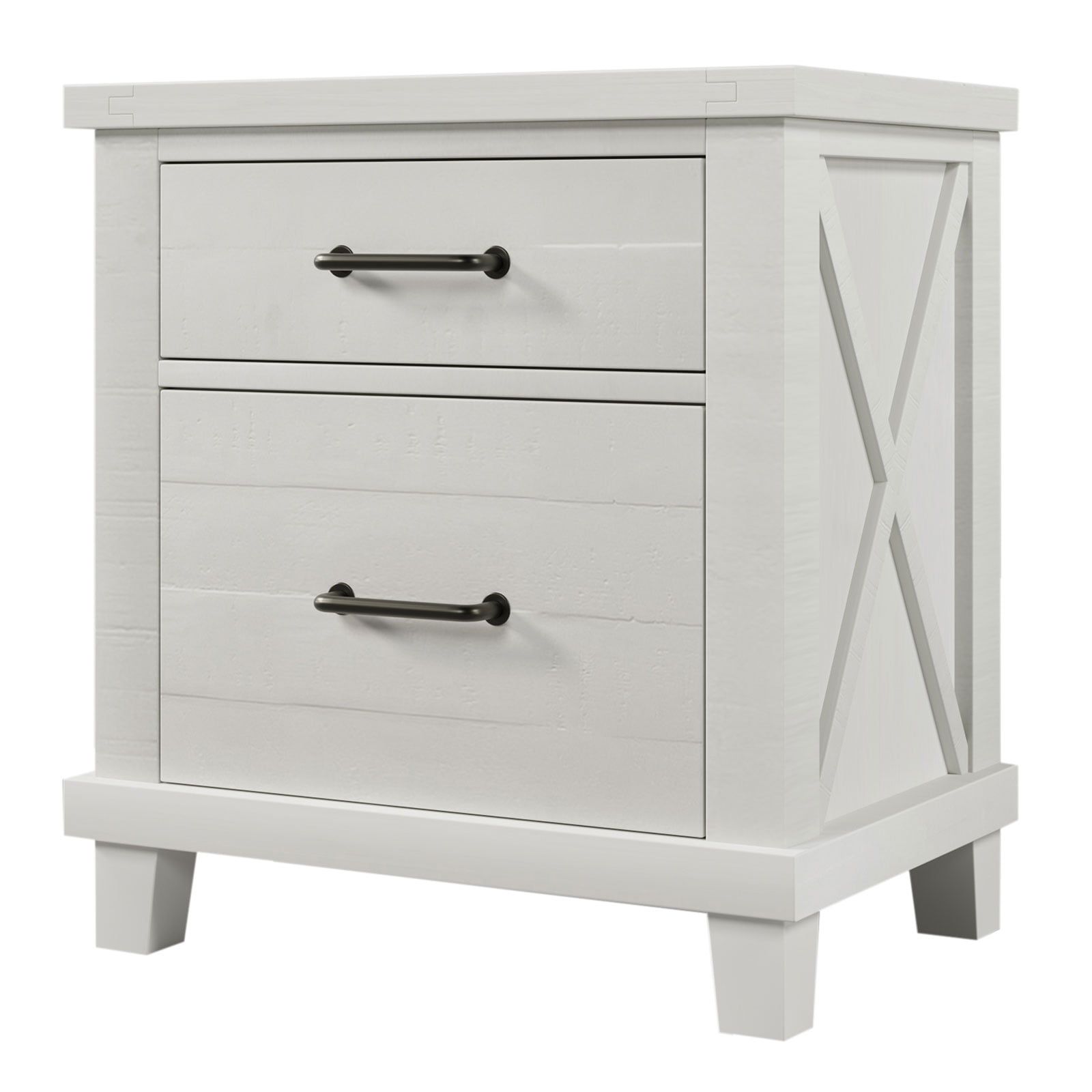 Yone jx je Rustic Farmhouse Style Solid Pine Wood Whitewash Two-Drawer ...