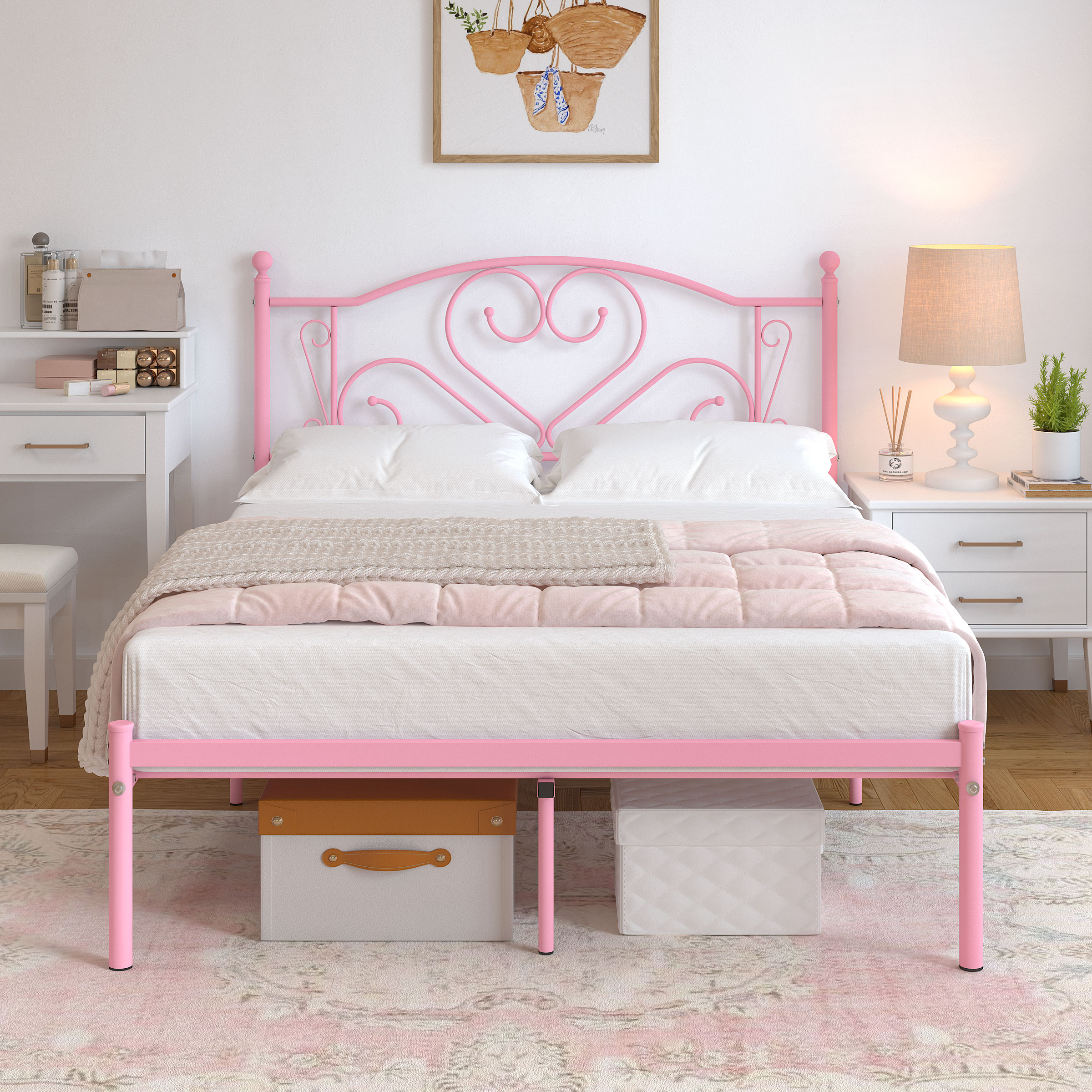 Yoneston 12” Full Size Heavy Duty Metal Platform Bed Frame with Love ...