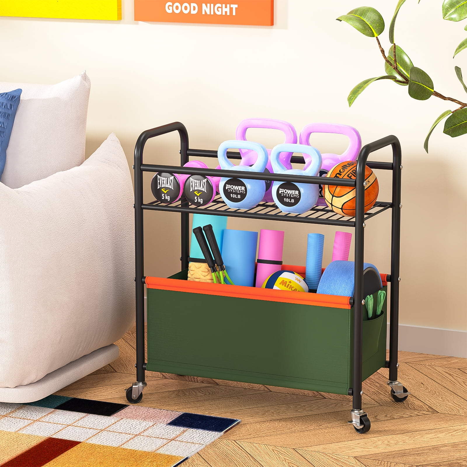 Yoneston 2-Tier Gym Storage Rack, Home Yoga Mat Storage Rack Shelf ...