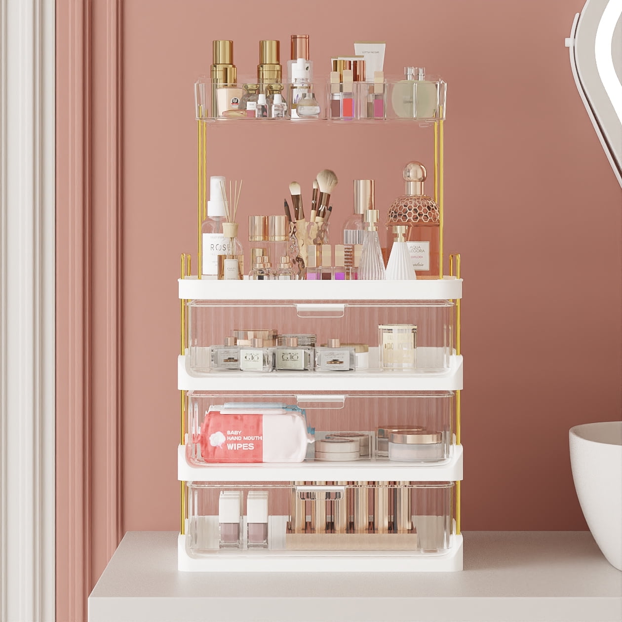 Yoneston 2-Tier Vanity Organizer with 3 Drawers, 22” Large Storage ...