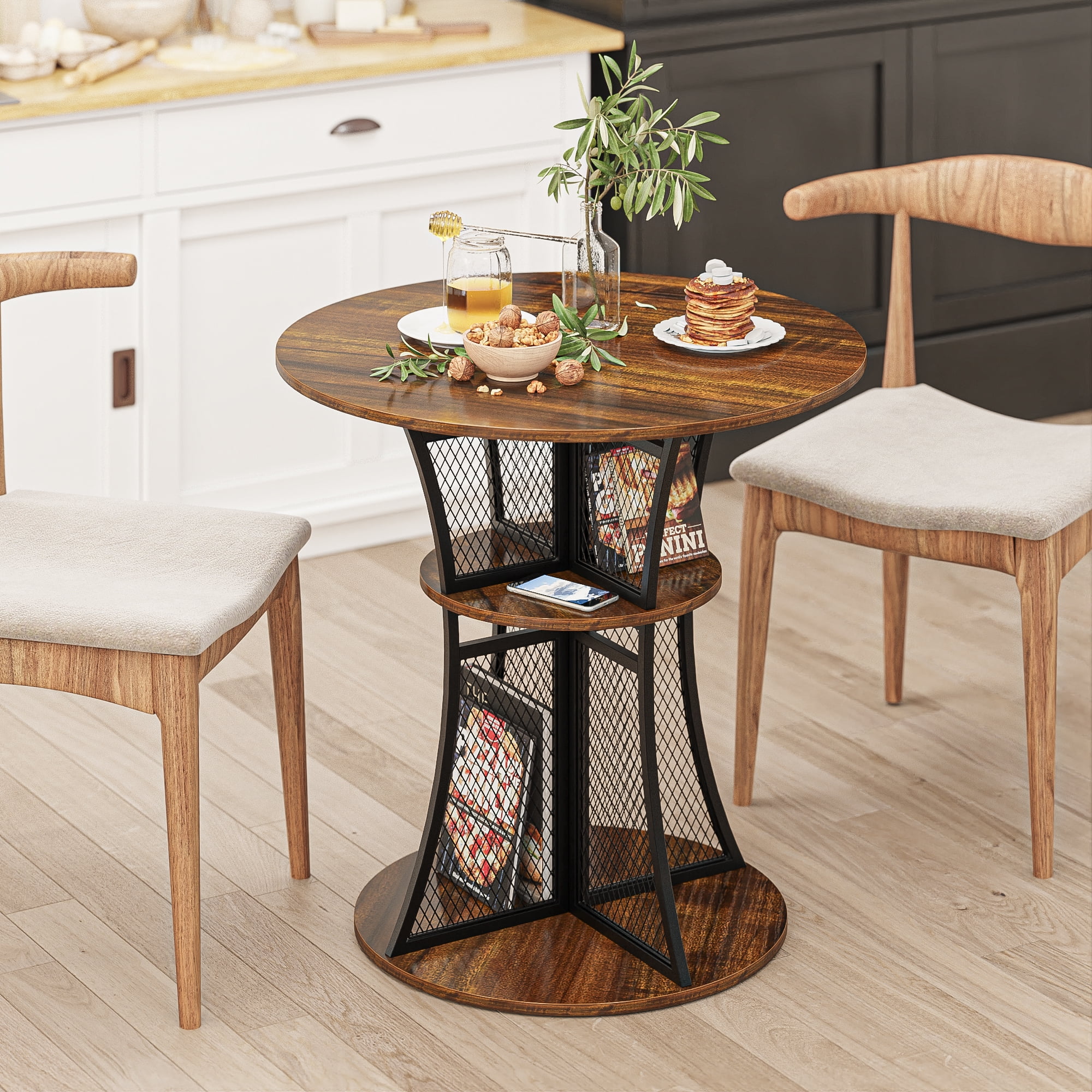 Yoneston 30-inch Round Dining Table, Wood Metal Base Kitchen Table with ...