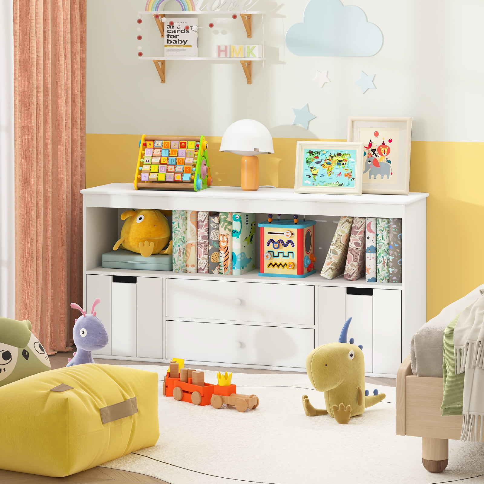 Yoneston Kids Toy Storage Cabinet with 4 Drawers Wooden Organizer for ...