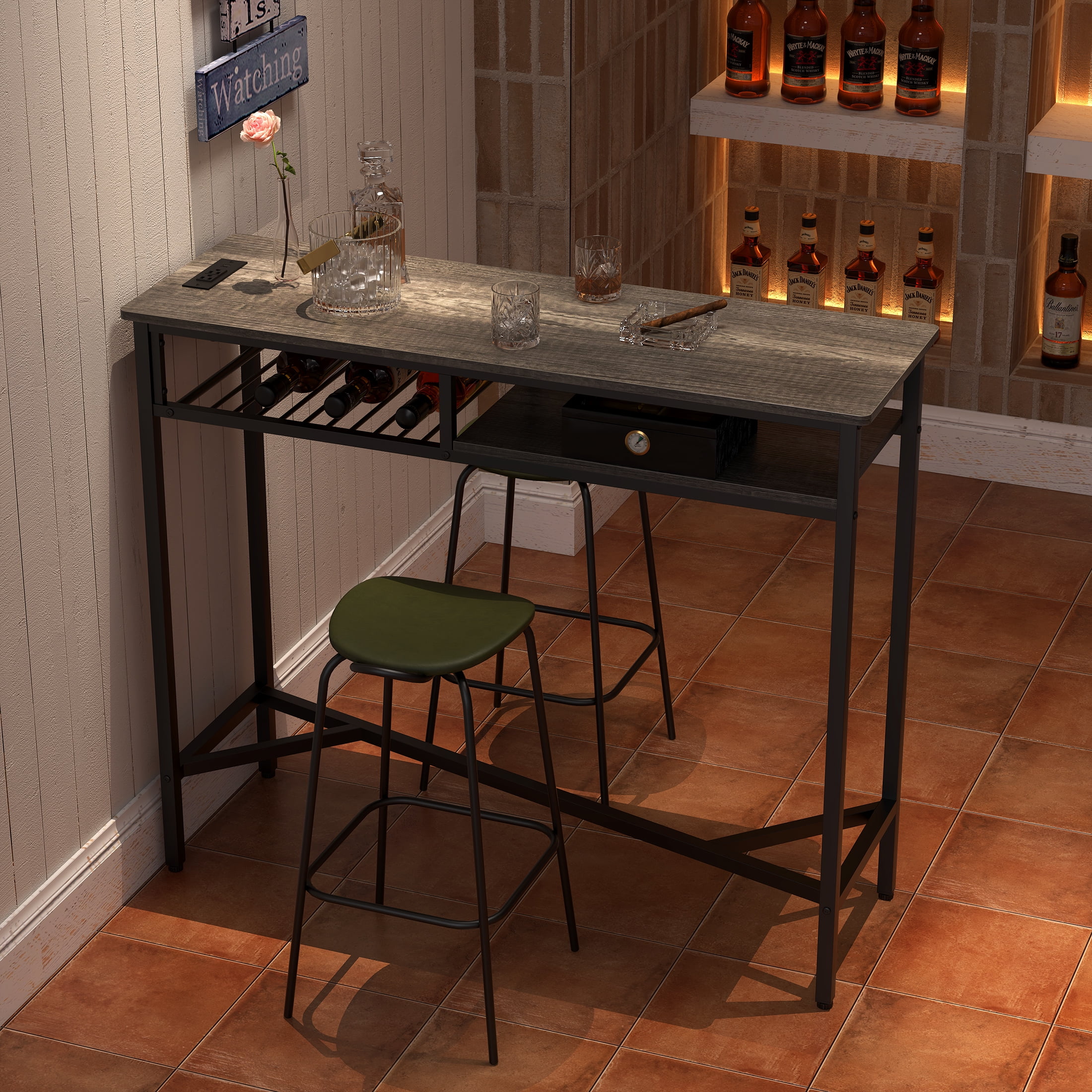 Yoneston 47.25" Bar Table with Charging Station, Rectangular High ...
