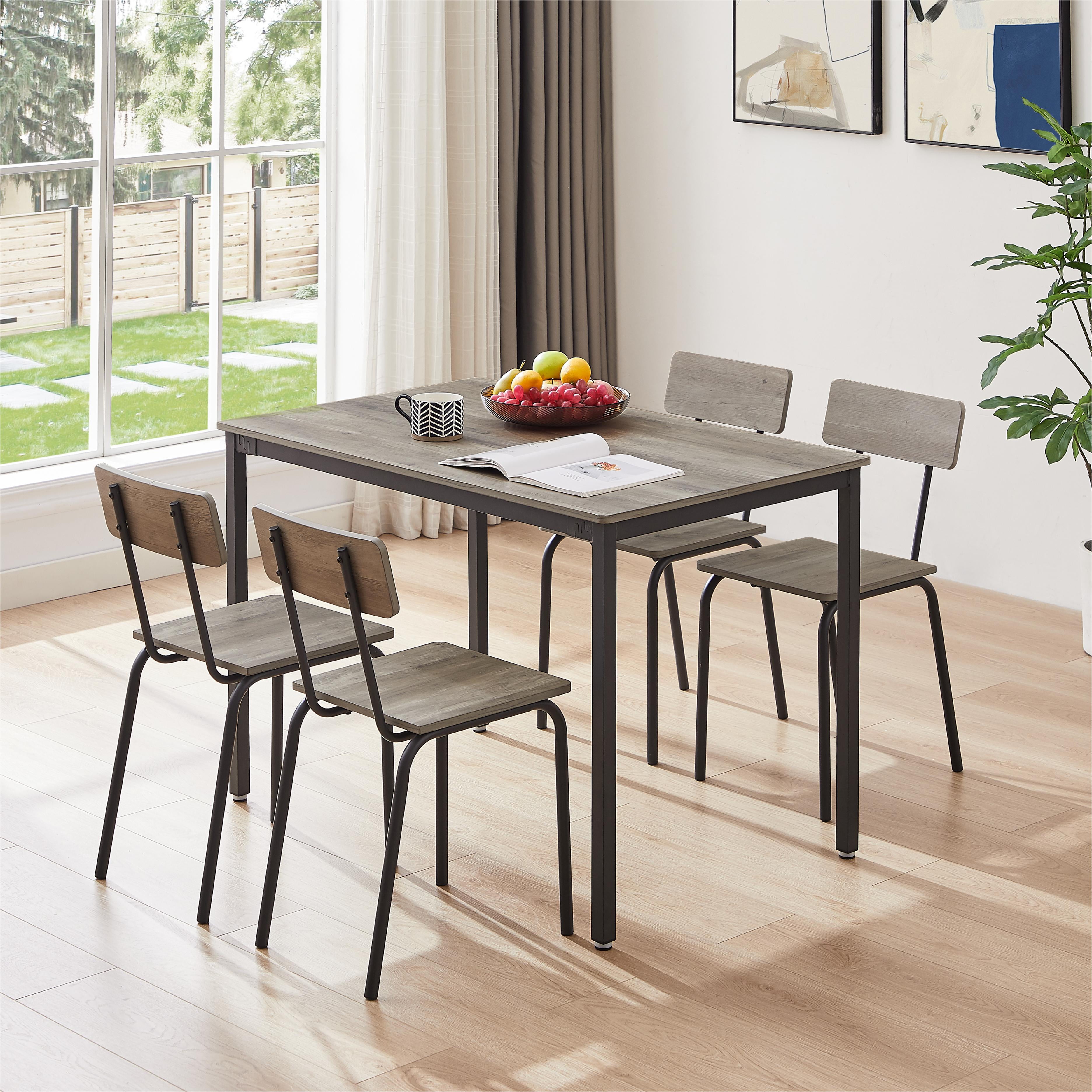 Yoneston 5-Piece Dining Table Chair Set, 43in Industrial Rectangular Kitchen Table with 4 Chairs ...