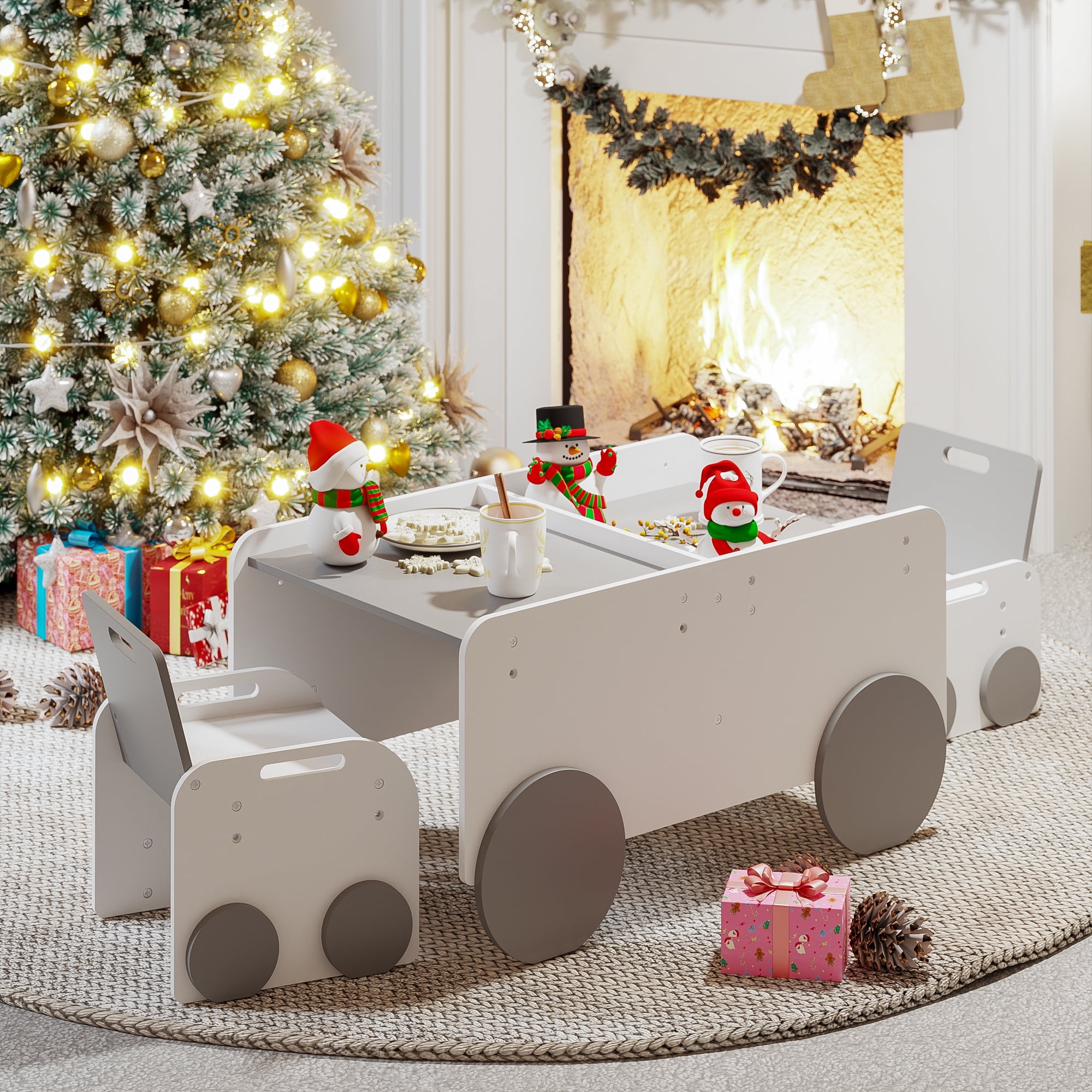 Yoneston Kids Activity Table and 2 Chairs with Car-Shaped Design ...