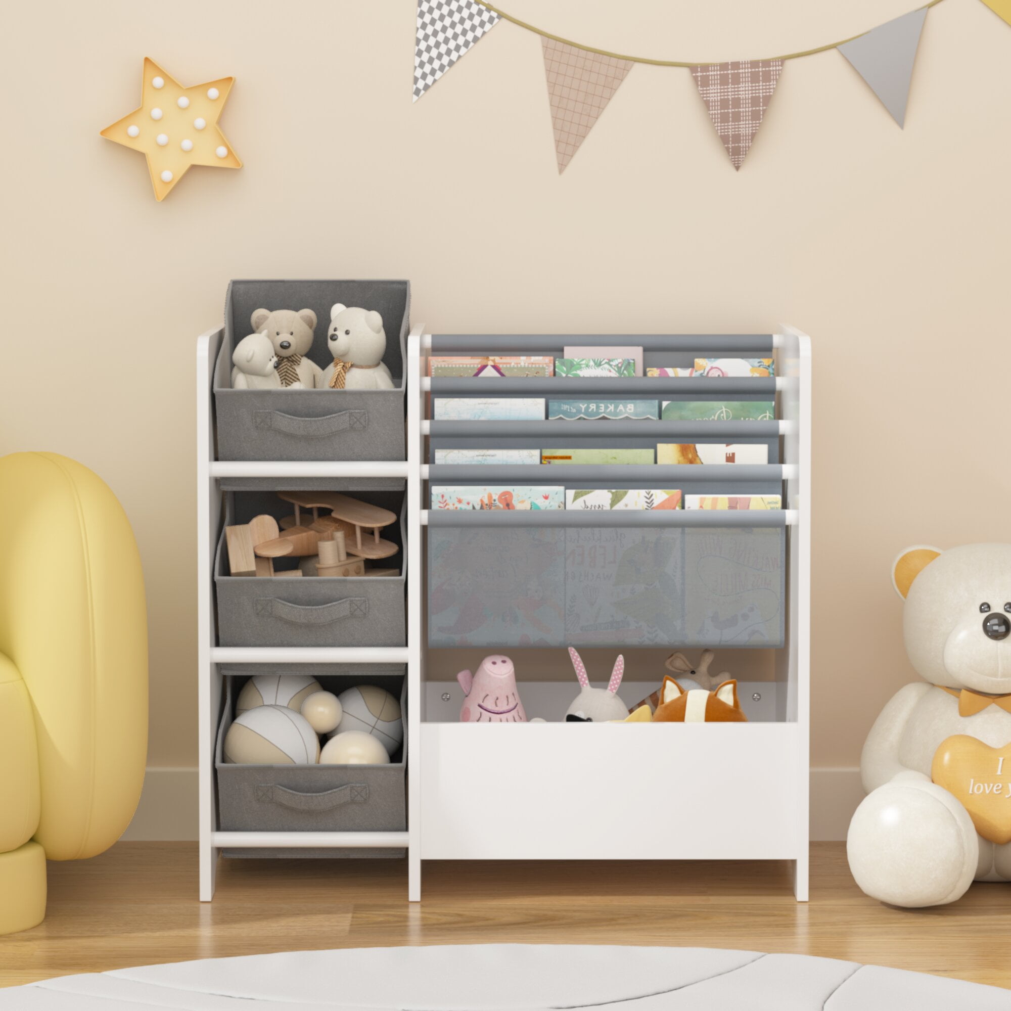 Yoneston Kids Bookshelf and Toy Storage Organizer, Multifunctional 4 ...