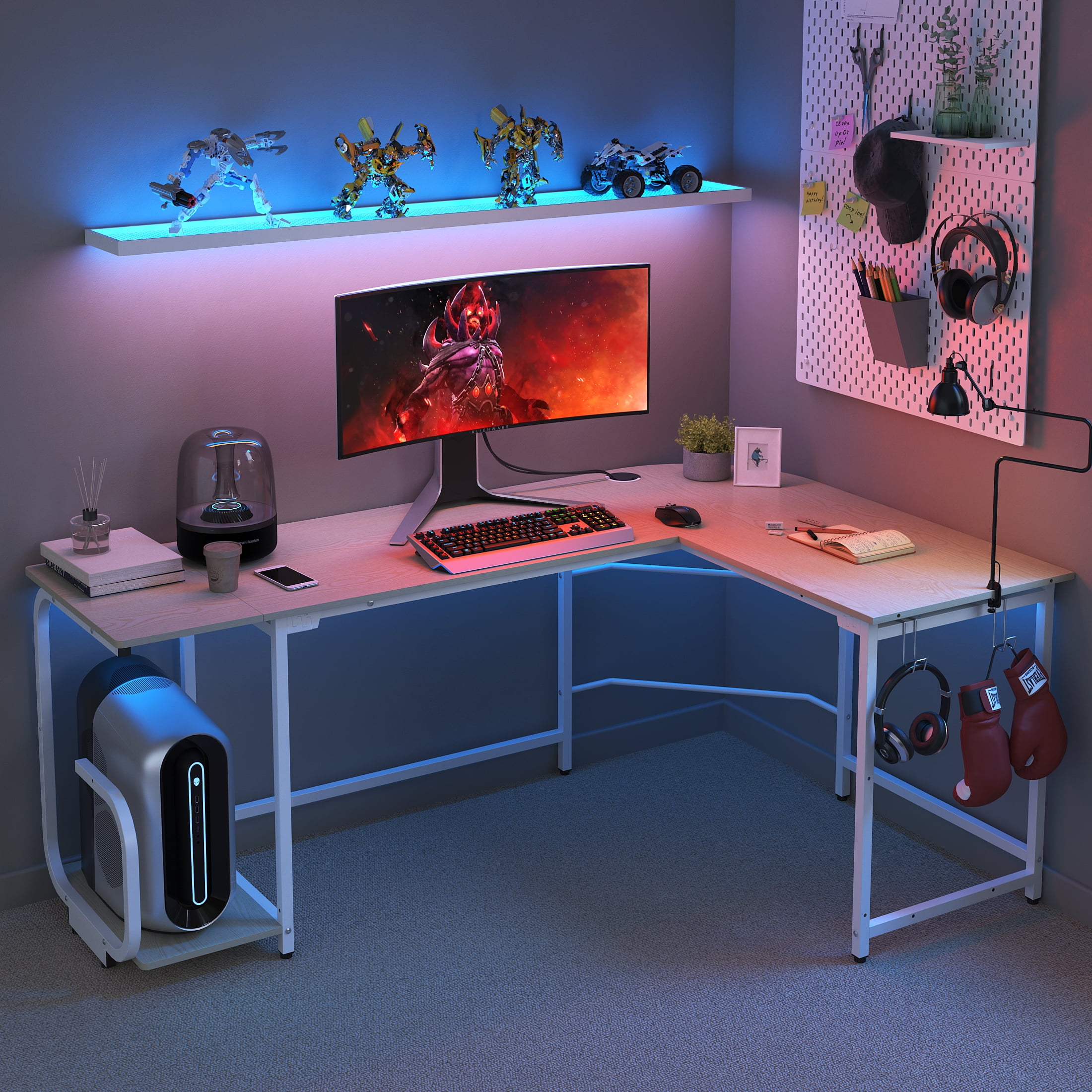 Yoneston Large L-Shape Computer Desk - 70 Desk with Bookshelf Storage ...