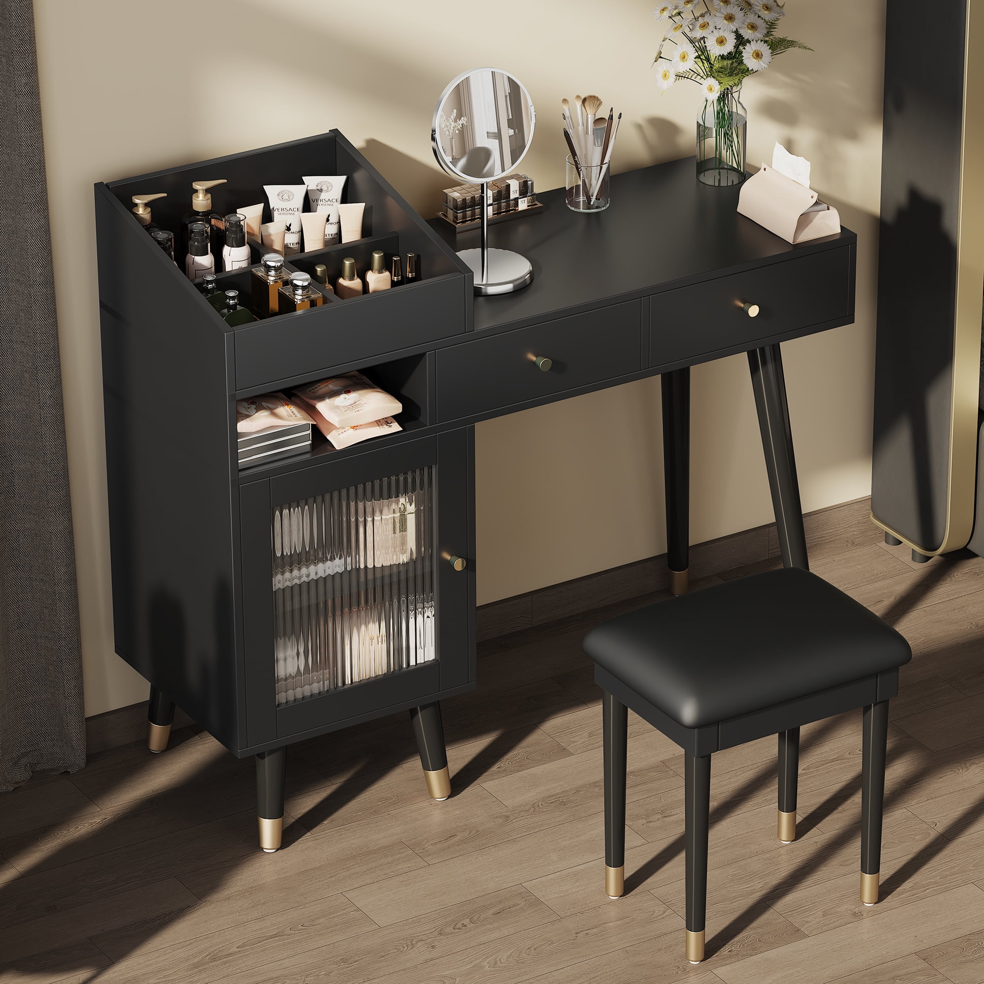 Yoneston Makeup Vanity Desk Set with 2 Drawers and 4 Tier Storage ...