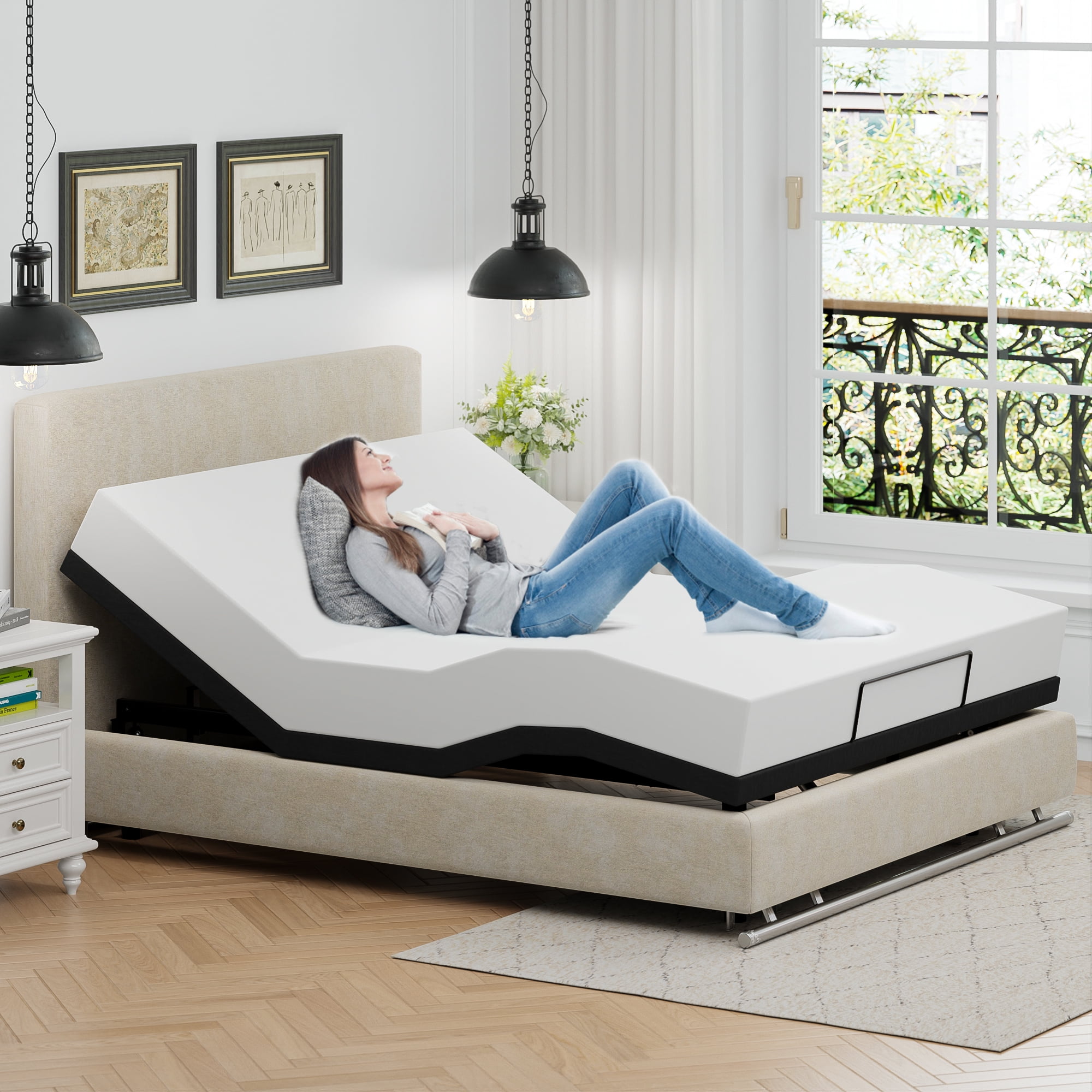 Yoneston Queen Size Adjustable Bed Base Frame with Head & Foot Incline ...