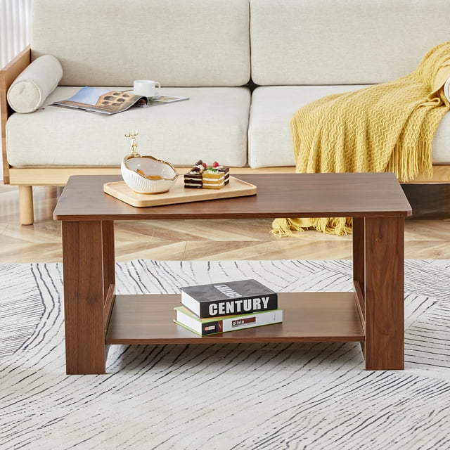 Yoneston Rectangular Coffee Table with Double Layered for Living Rooms ...
