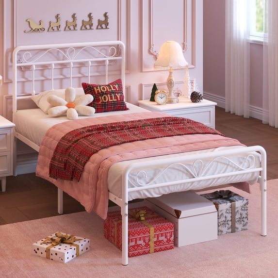 Yoneston Twin Bed Frame with Vintage Headboard and Footboard for Gilrs ...