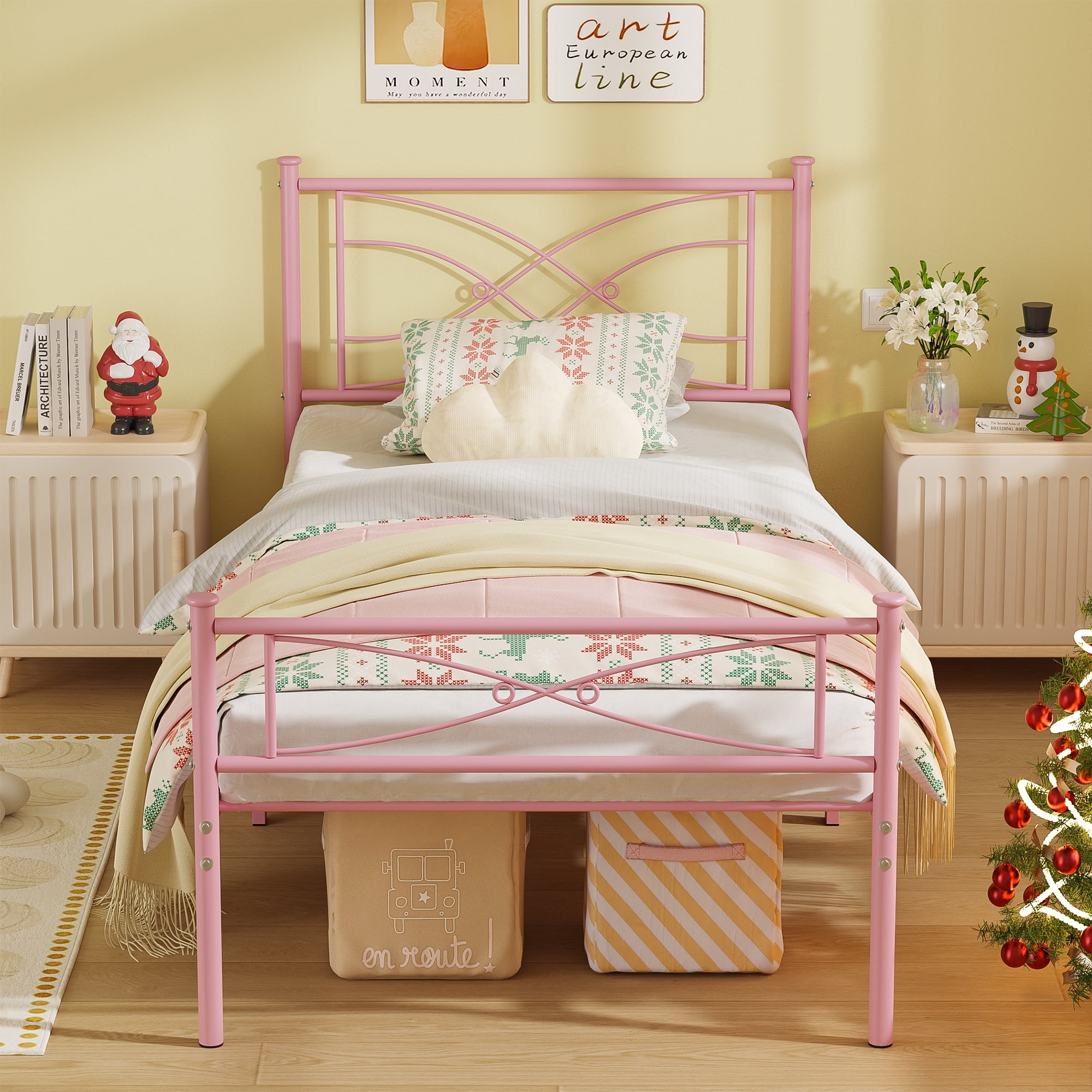 Yoneston Twin Size Metal Platform Bed Frame with Novel Headboard for ...