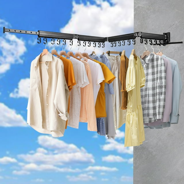 Yoneston Wall Mounted Drying Rack Clothes Hanger, 66" Retractable ...