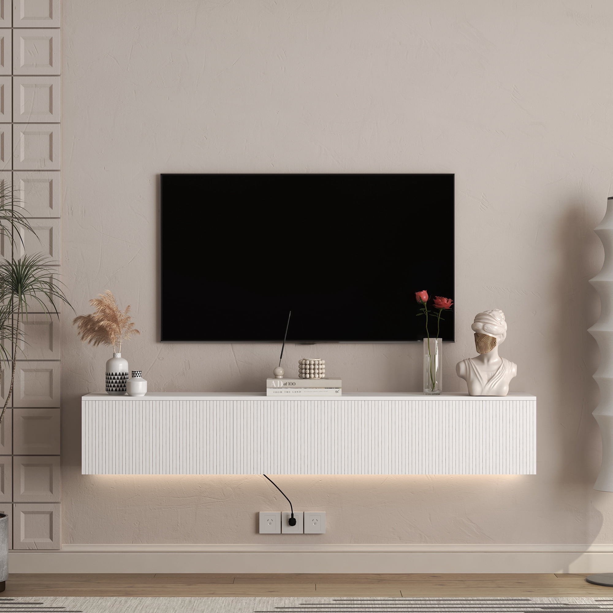 Yoneston Wall Mounted Floating TV Stand wih LED for 55/60/65inch TV, 69 ...