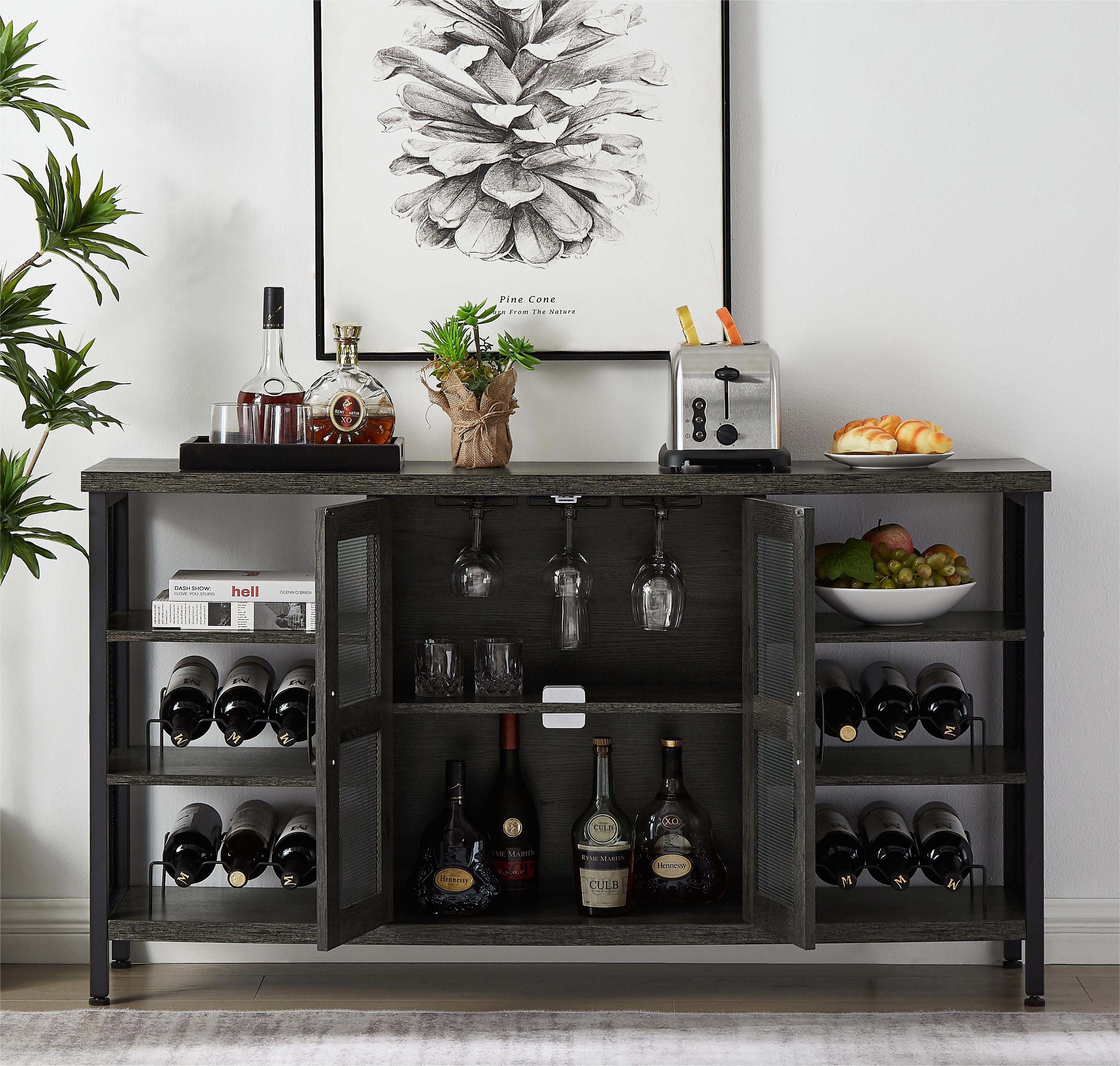 Yoneston Wine Bar Cabinet Sideboard with Wine Racks, Liquor Storage ...