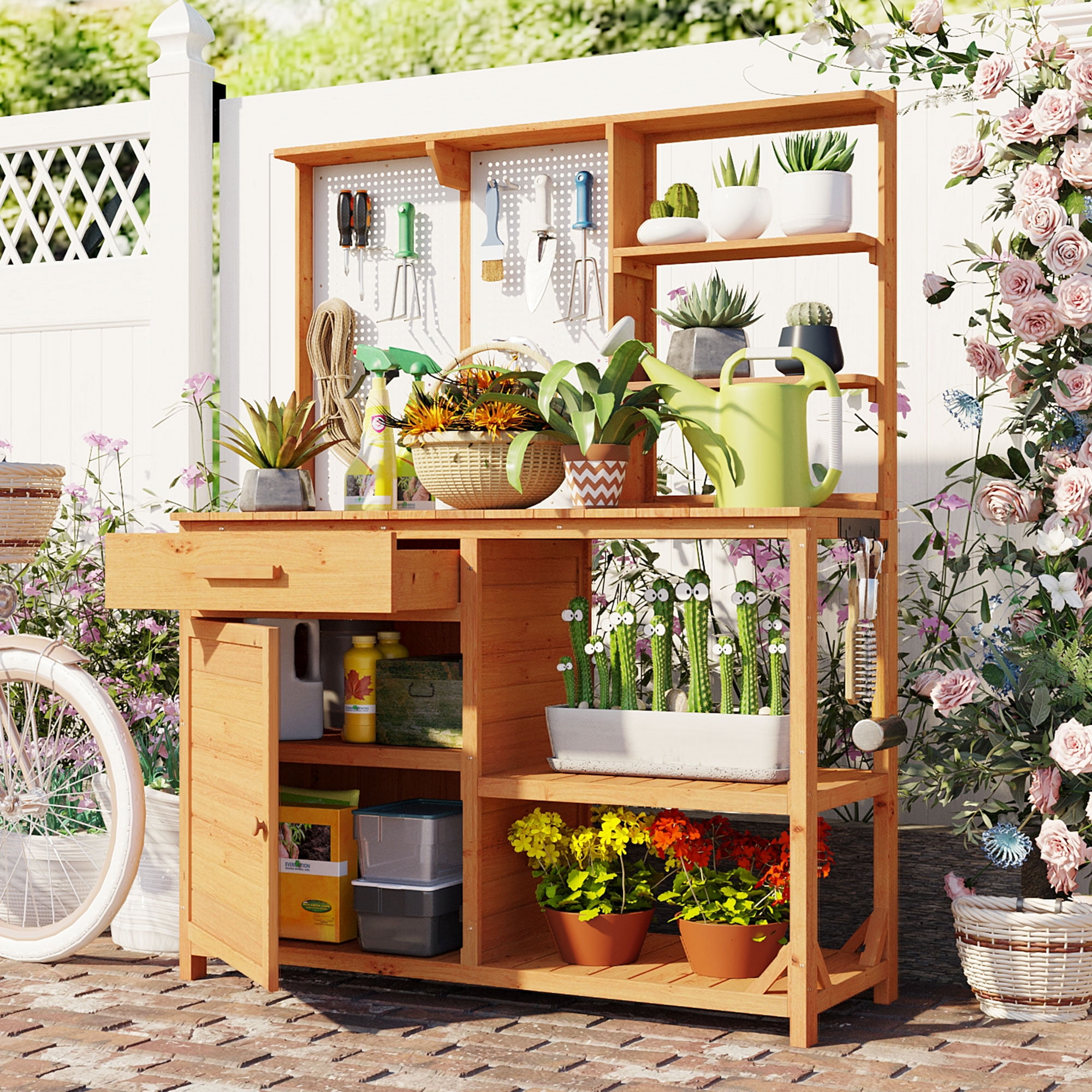 Yoneston Wood Potting Bench with Hutch, Garden Workstation for Planting ...