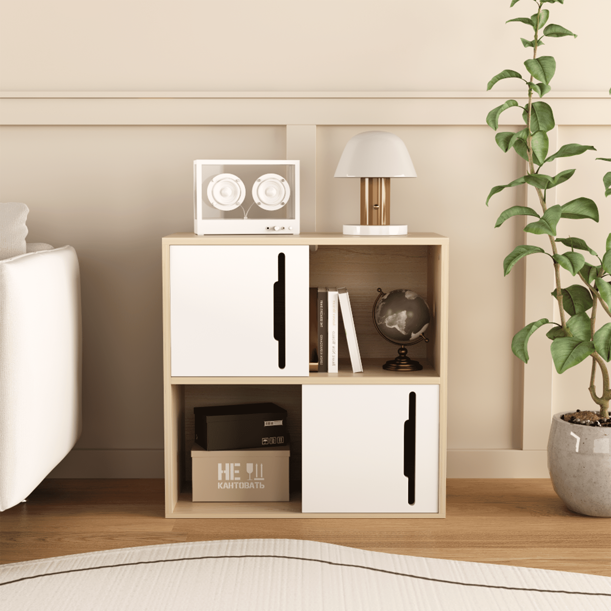 Yoneston Wooden Cube Storage Organizer with Doors, 2-Tier Open and ...