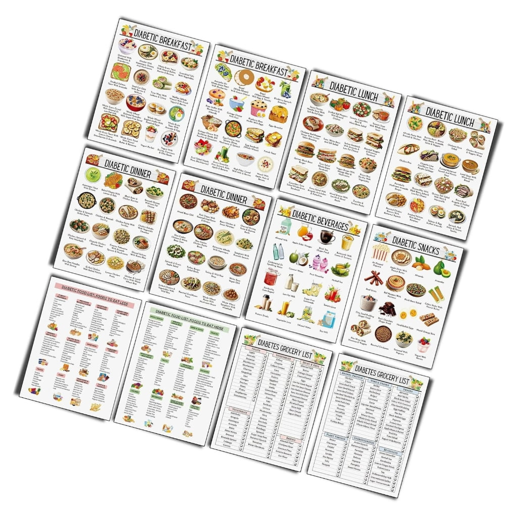 YongCo 12Pcs Diabetes Food Chart & Meal Planner for Diabetics Dietary ...