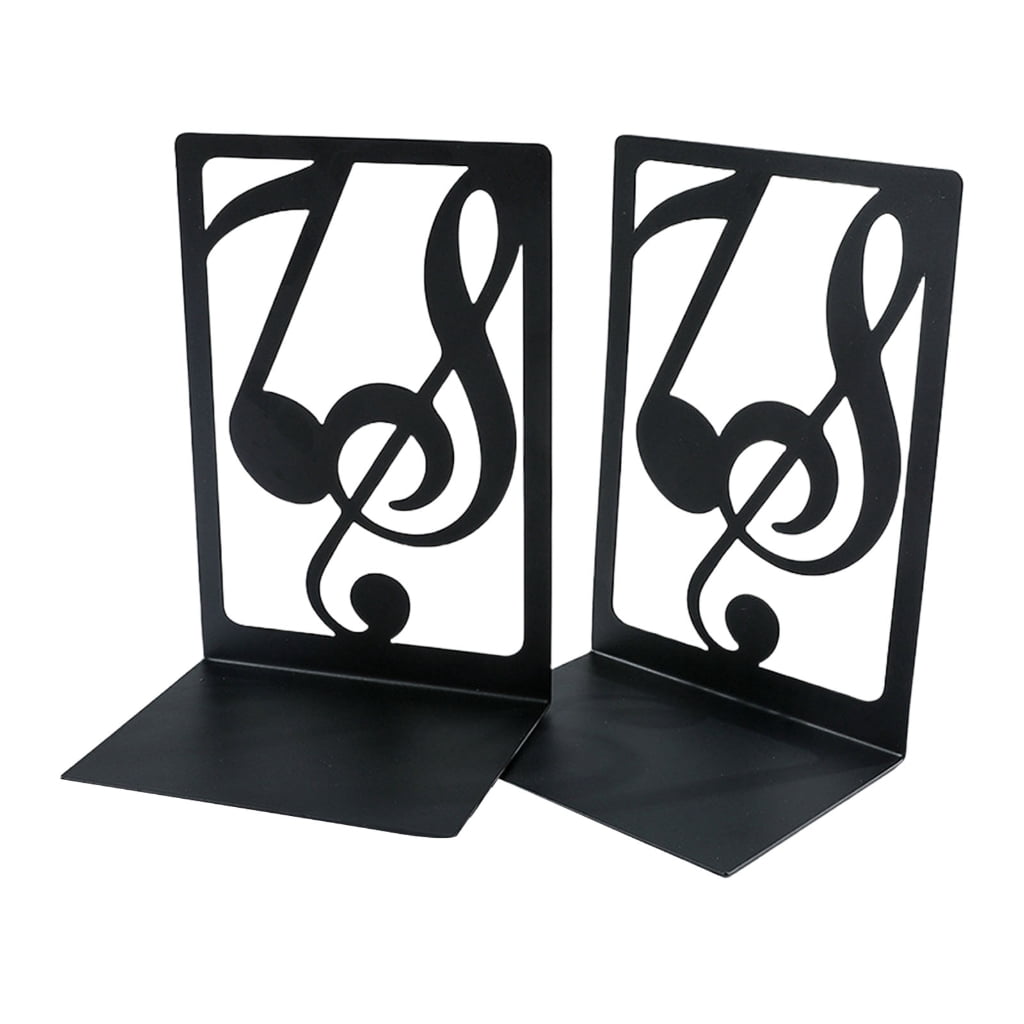 YongCo 1Pair Decorative Metal Book End For Shelves Musical Note Bookend ...
