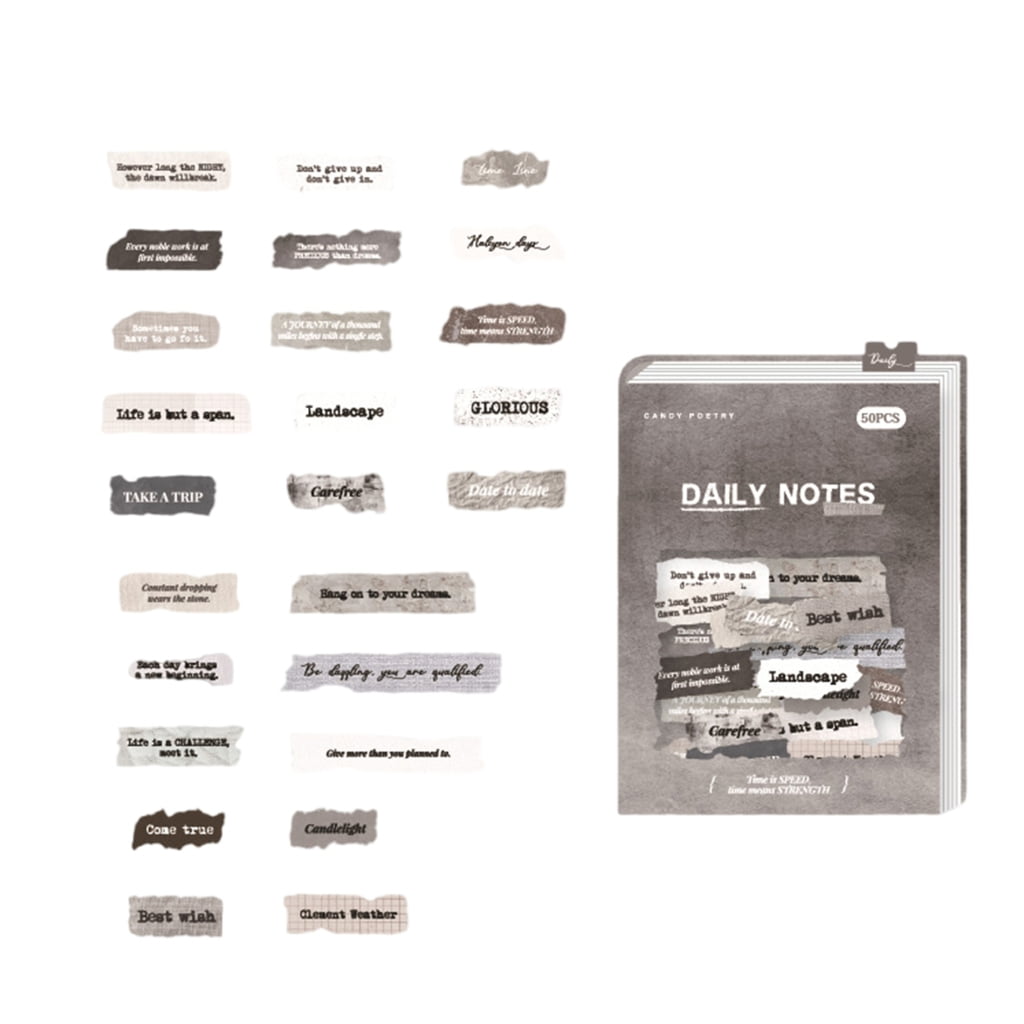 YongCo 50 Sheets Journal Decors English Letter Sticker, English Paper ...