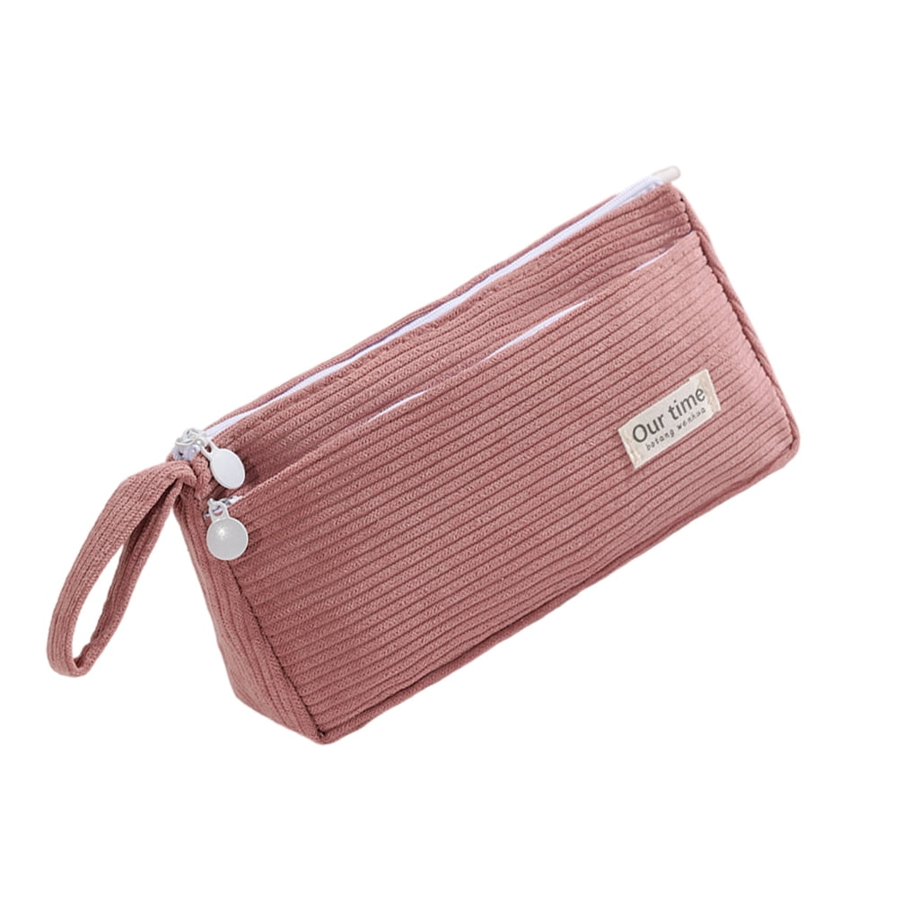 YongCo Corduroy Pencil Case Double Layered Pen Bag 2 Compartment Pen ...