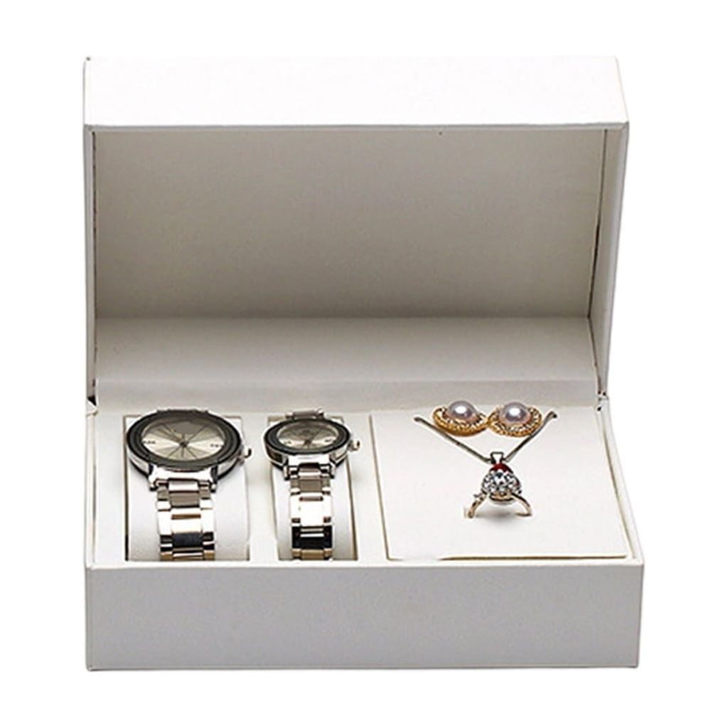 YongCo Minimalist White Watch Storage Box Soft PU Lining Multi Layer ...