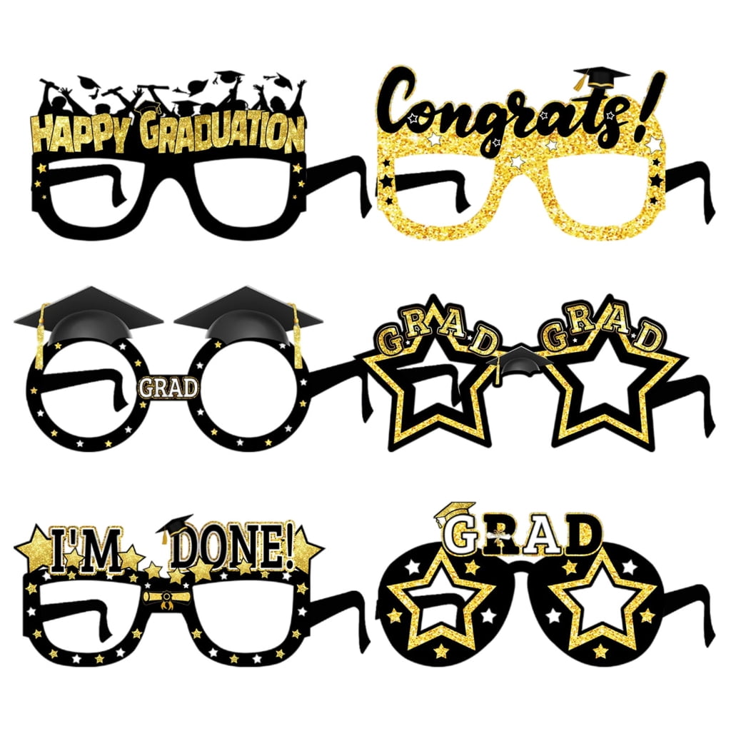 YongCo Pack Of 6 Stylish Graduation Glasses Black Gold Themed ...