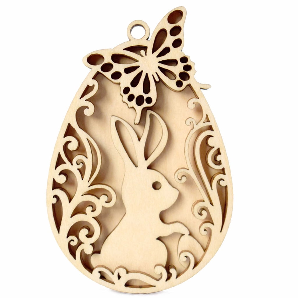 YongCo Rabbits Eggs Shape Wood Cutouts Unfinished Wood Slices Animal ...