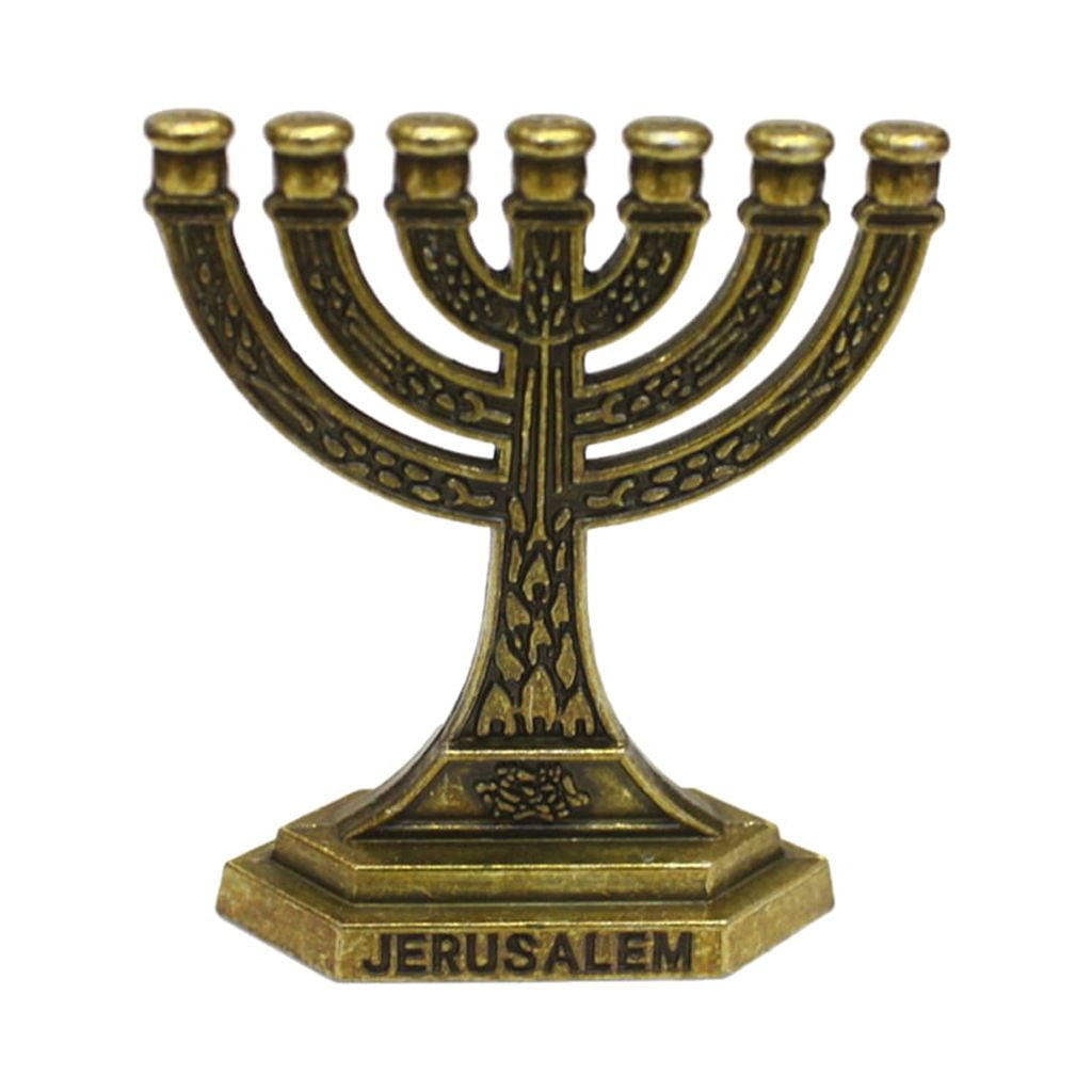 YongCo Traditional Menorah 7 Branch Candlestick Jerusalem Temple Holder 12 Tribes of Israel ...