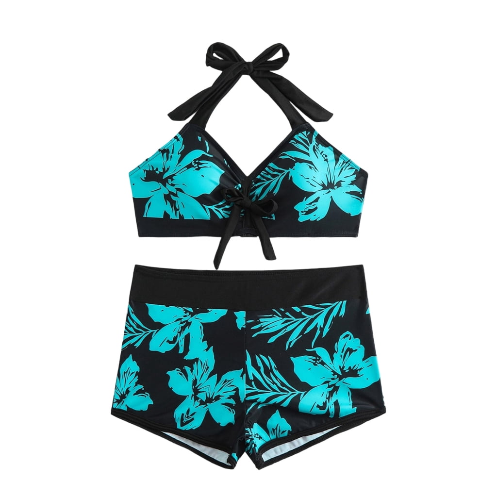 YongCo Women Flower Print Swimsuit Ladies Two Pcs Swimwear High Waist ...