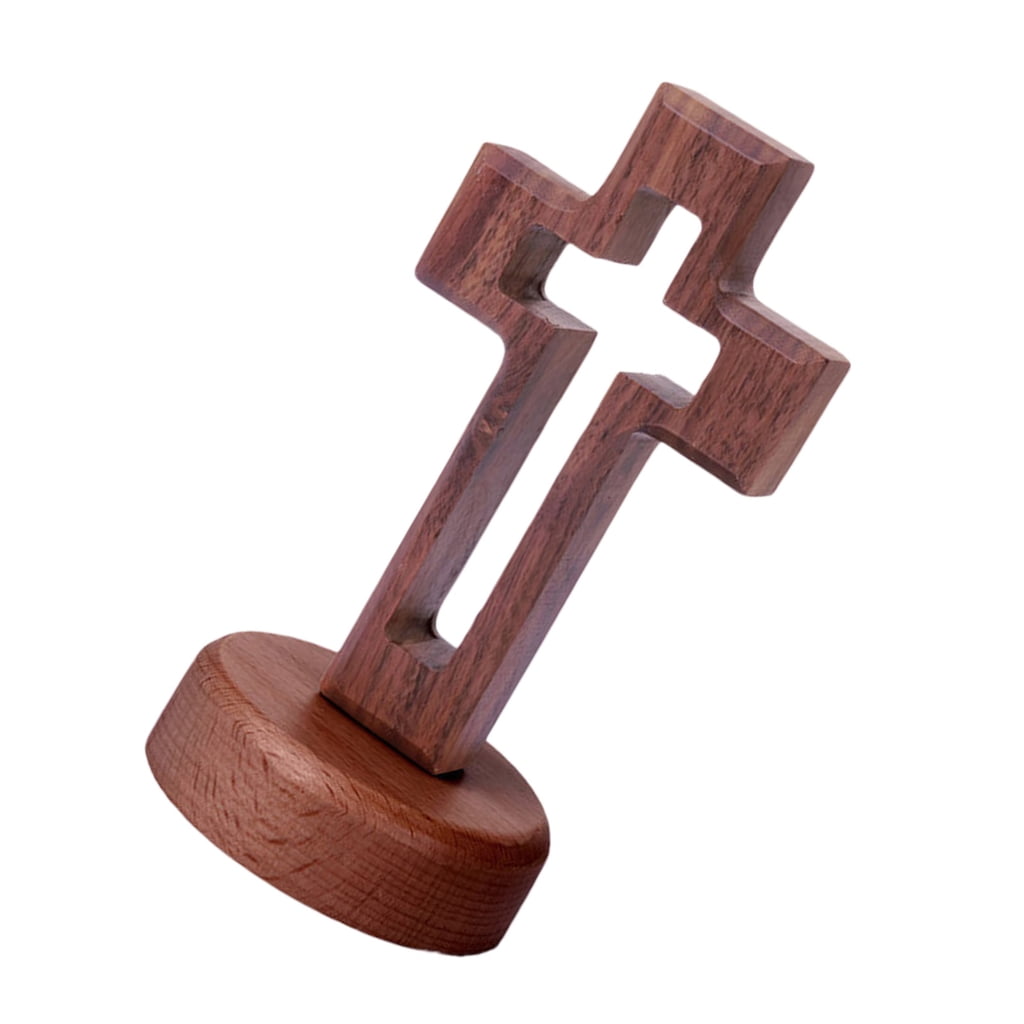 YongCo Wooden Crucifix Decoration Hollow Walnut Standing Crosses Craft ...