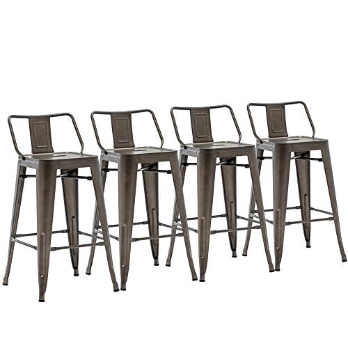 Yongchuang 24" Metal Bar Stools with Backs Set of 4 Indoor Outdoor ...