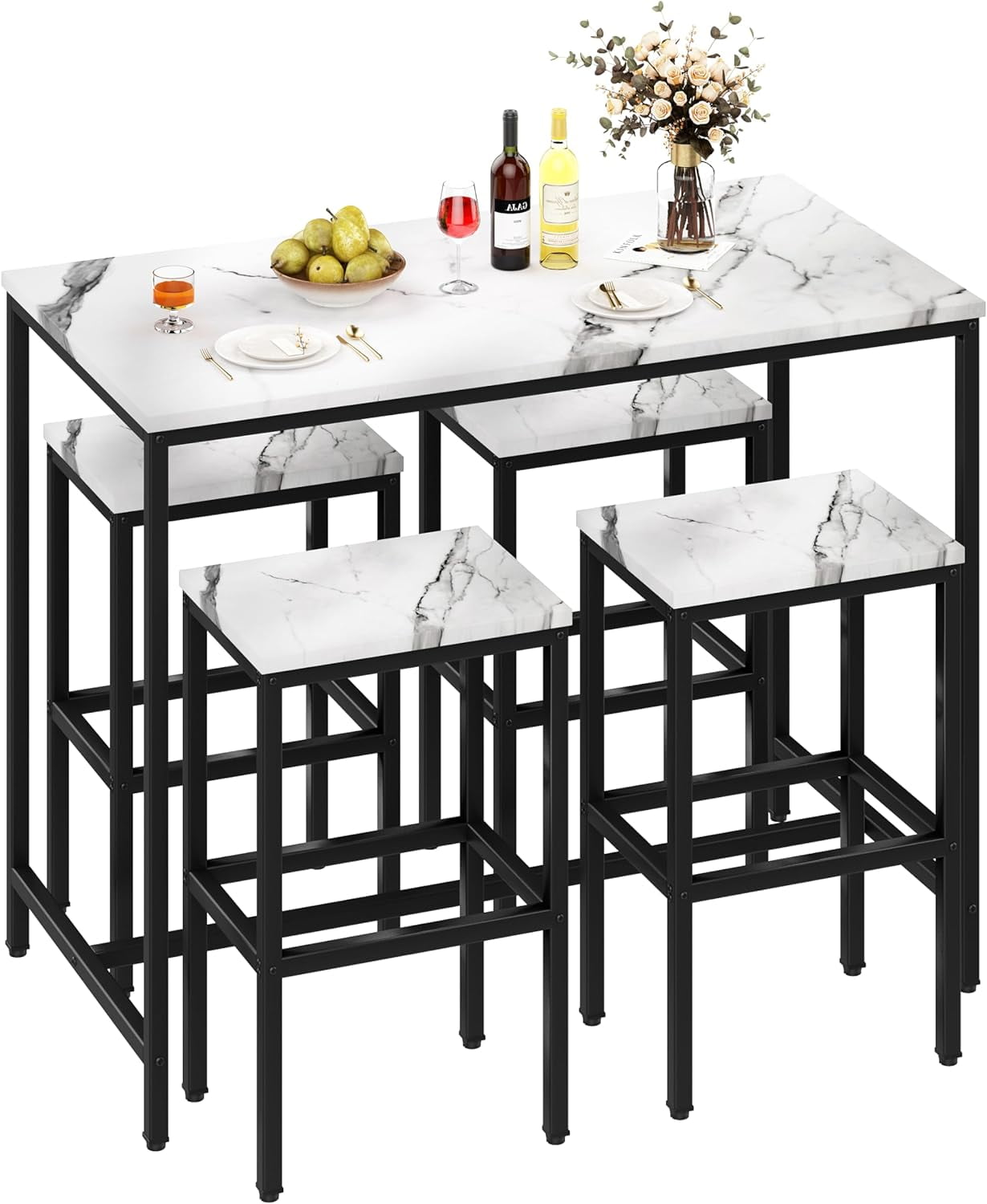 Yongchuang 5 Piece Bar Table Set, Kitchen Bar Table and Chairs Set of 4 ...