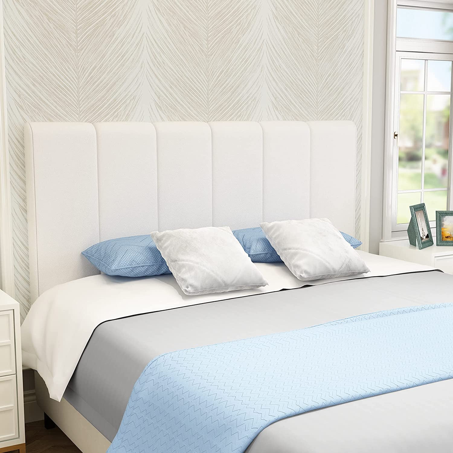 Yongchuang Upholstered Headboard Queen White Faux Leather Headboard for ...