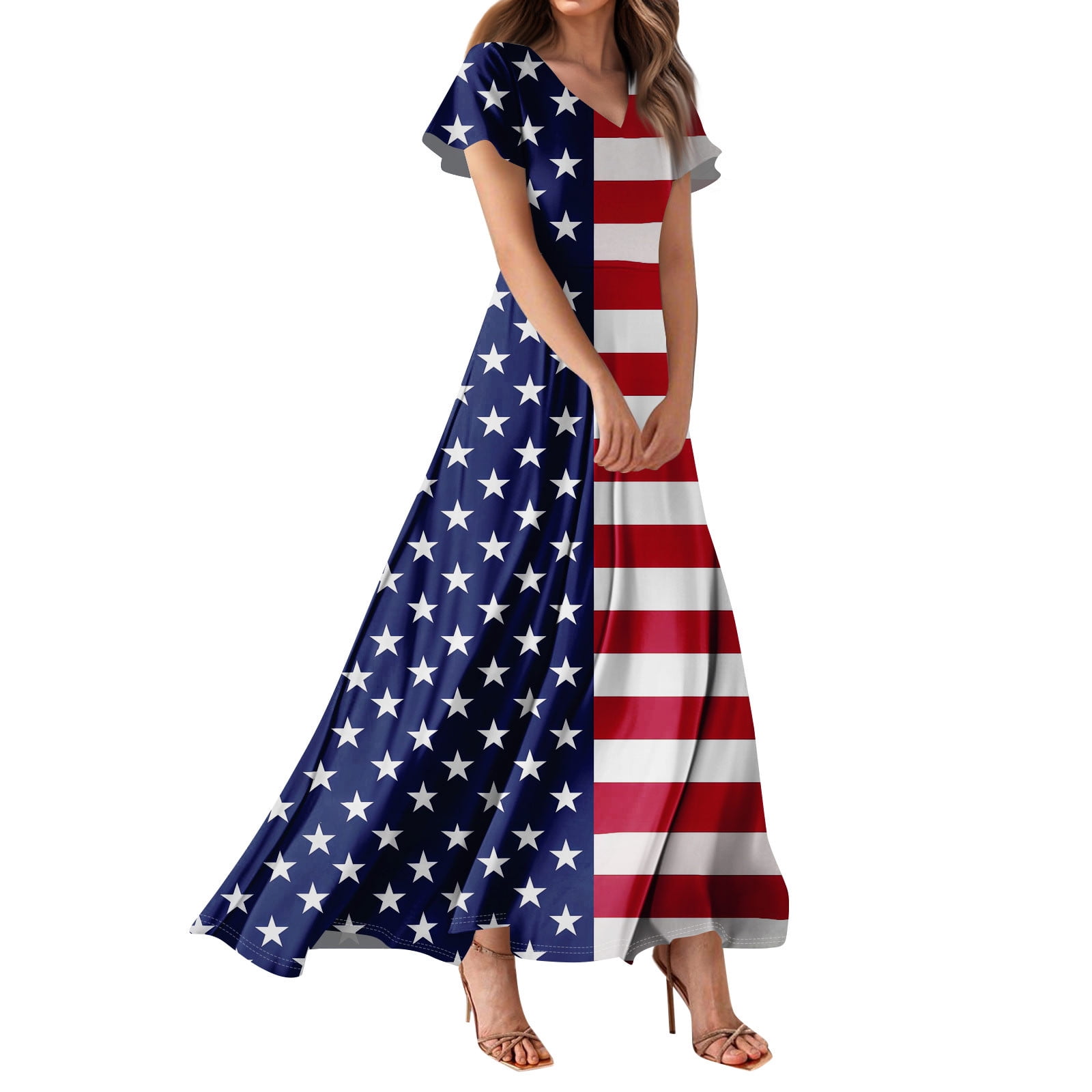 Yongcuo Independence Day Women's Patriotic Star Maxi Dress, V-Neck ...