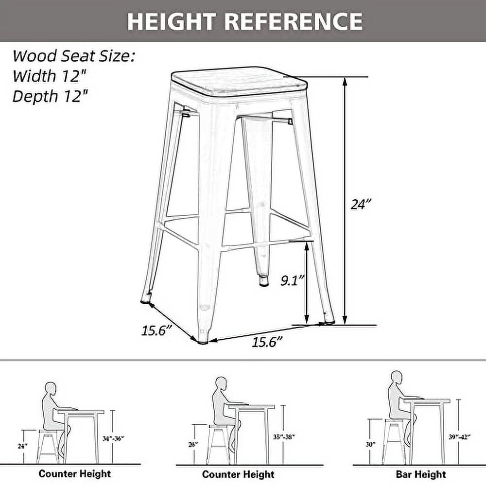 Yongqiang 24" Metal Bar Stools Set of 4 Industrial Stackable Stools for Kitchen Counter Height ...