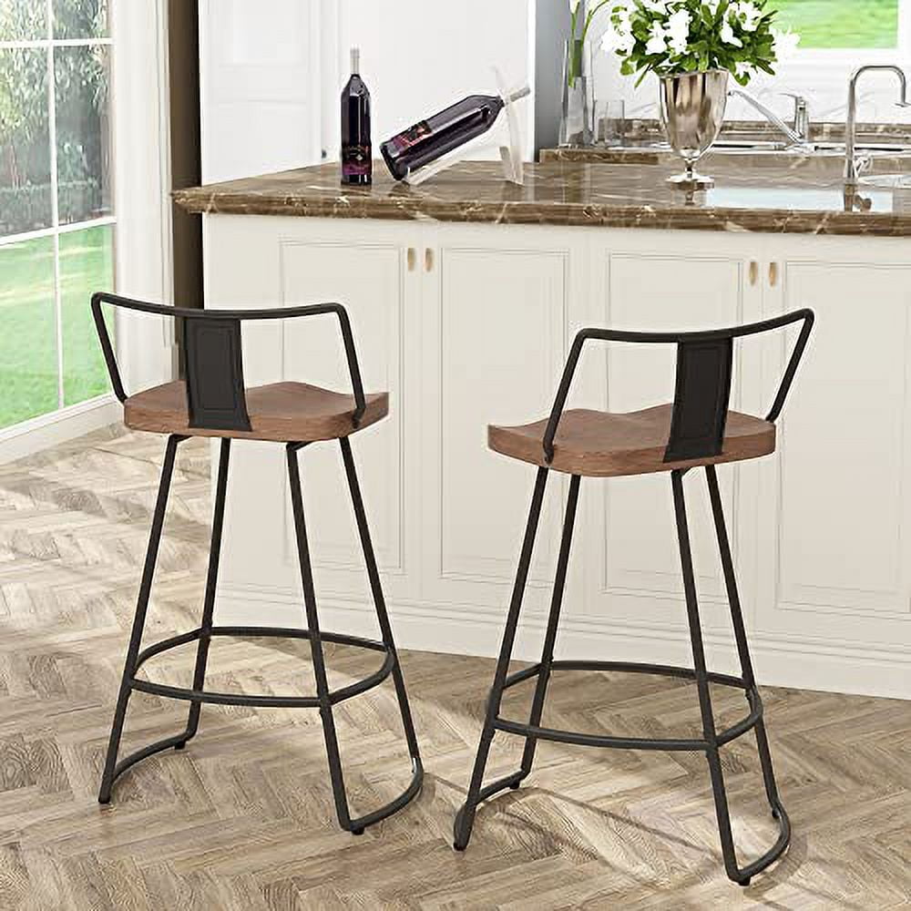 Yongqiang 30" Swivel Bar Stools Set of 2 Metal Bar Height Stools with Wood Seat Low Back ...