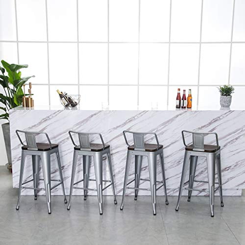 Yongqiang Metal Bar Stools with Backs Set of 4 Industrial Kitchen ...