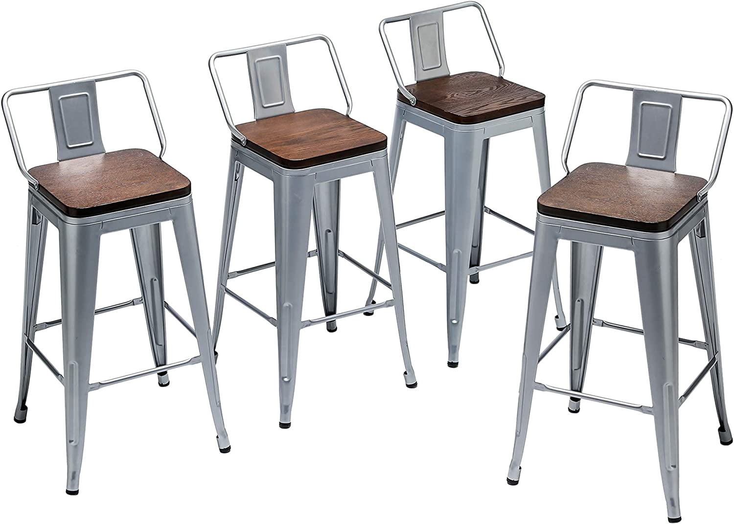 Yongqiang Metal Bar Stools with Backs Set of 4 Kitchen Counter Height ...