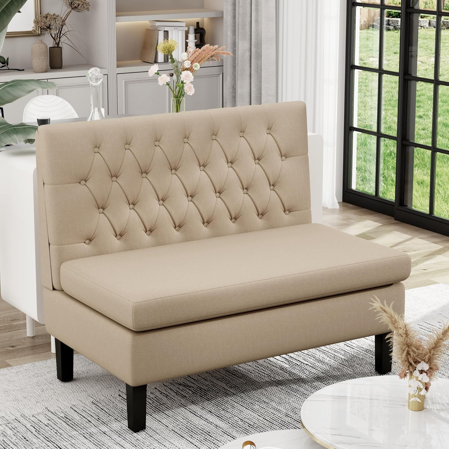 Yongqiang Modern Upholstered Settee with Back Small Loveseat Sofa ...