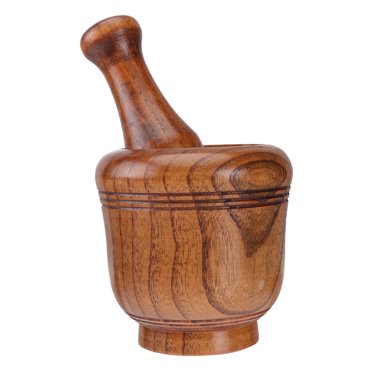 CUTICATE Kitchen Wooden Mortar and Pestle Set Garlic Press Wide Mouth ...