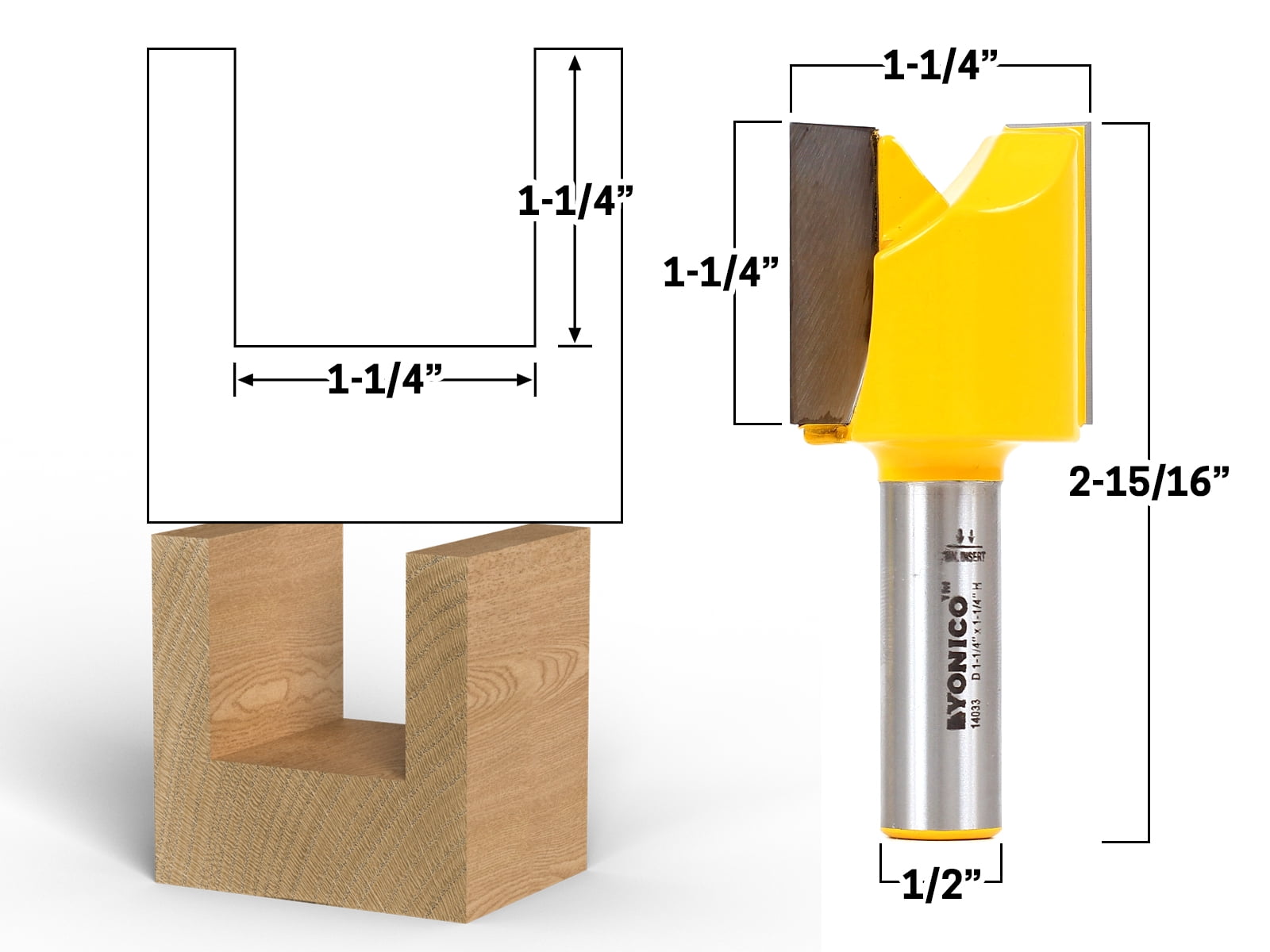 Yonico 1-1/4" X 1-1/4" Straight Router Bit - 1/2" Shank - 14033 ...