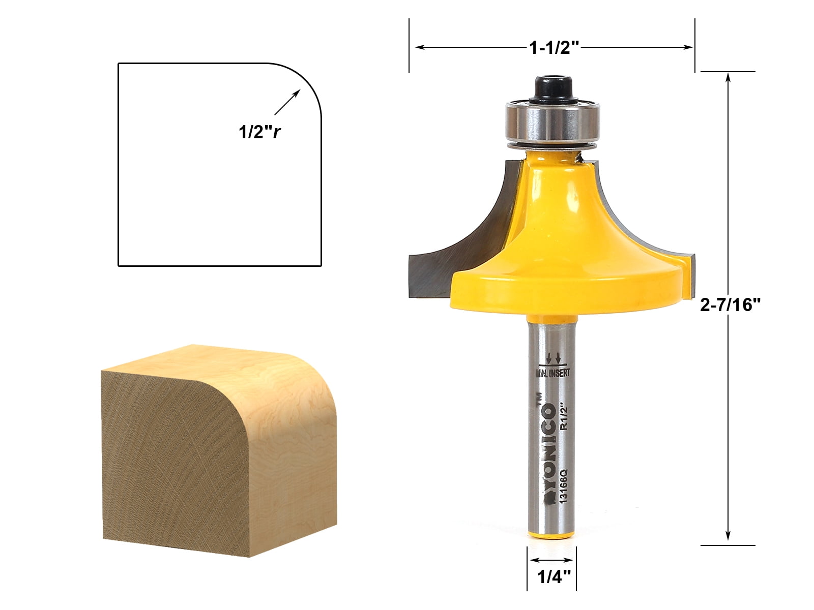 Yonico 1/2" Radius Round Over Edge Forming Router Bit - 1/4" Shank ...