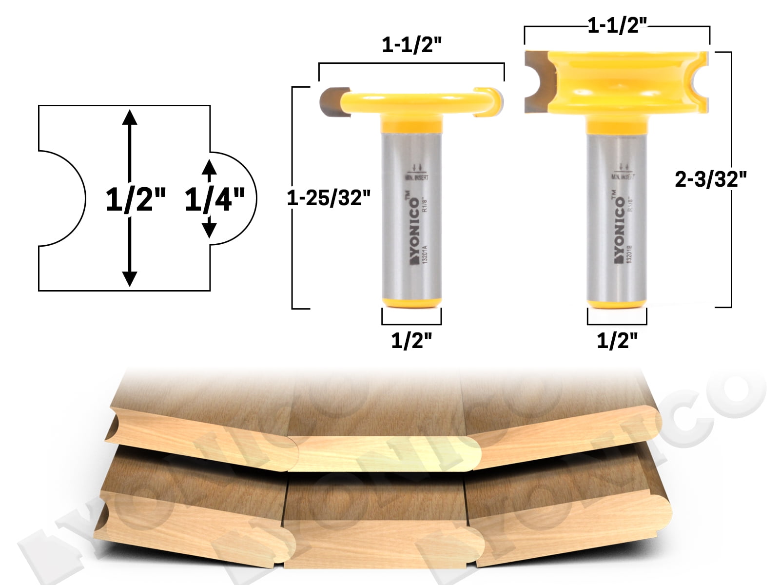 Yonico 1/4" Bead 2 Bit Canoe Joint Router Bit Set - 1/2" Shank - 13201 ...