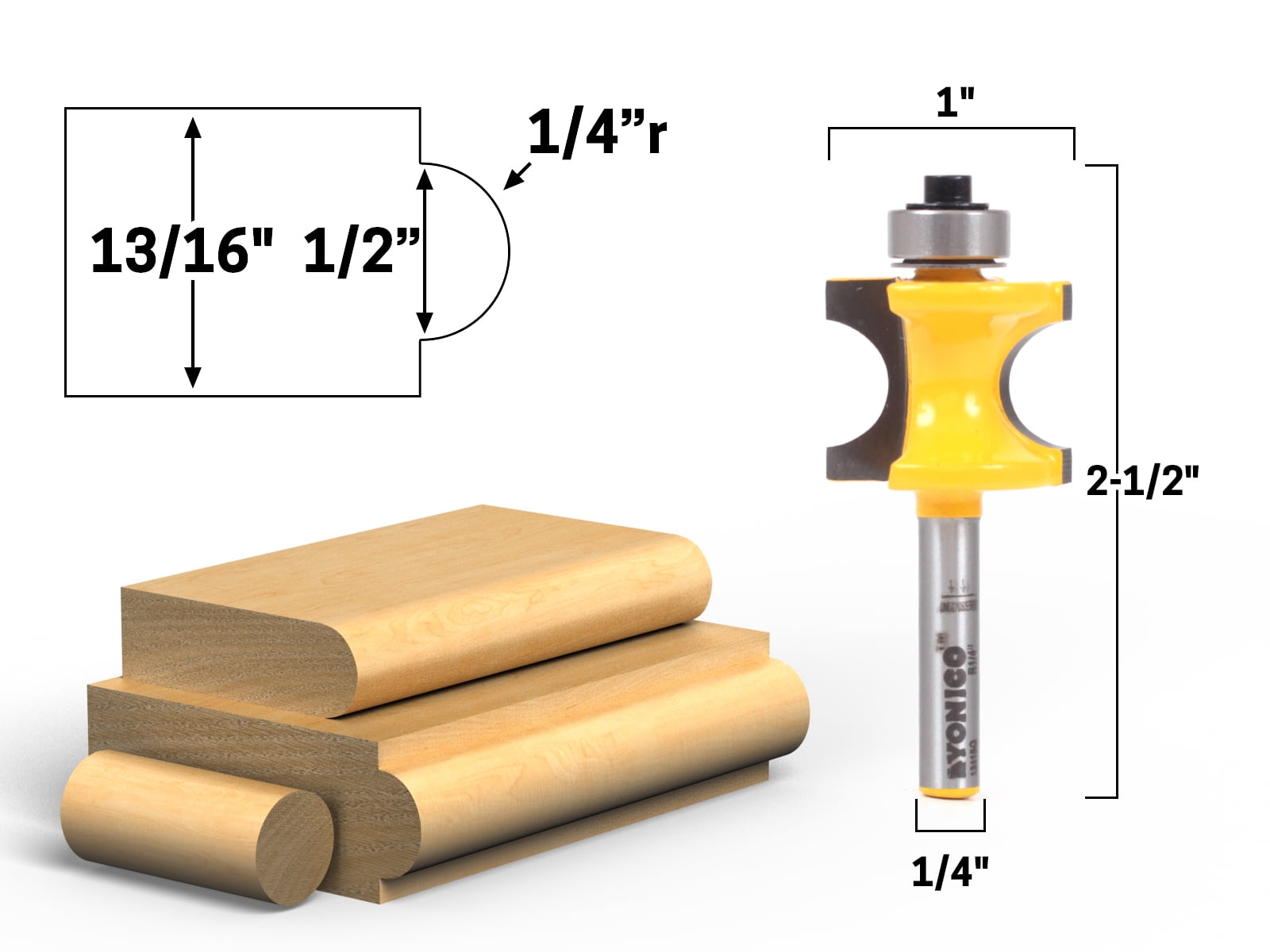Yonico 1/4" Radius Bullnose Router Bit - 1/4" Shank - 13115q - Walmart.com