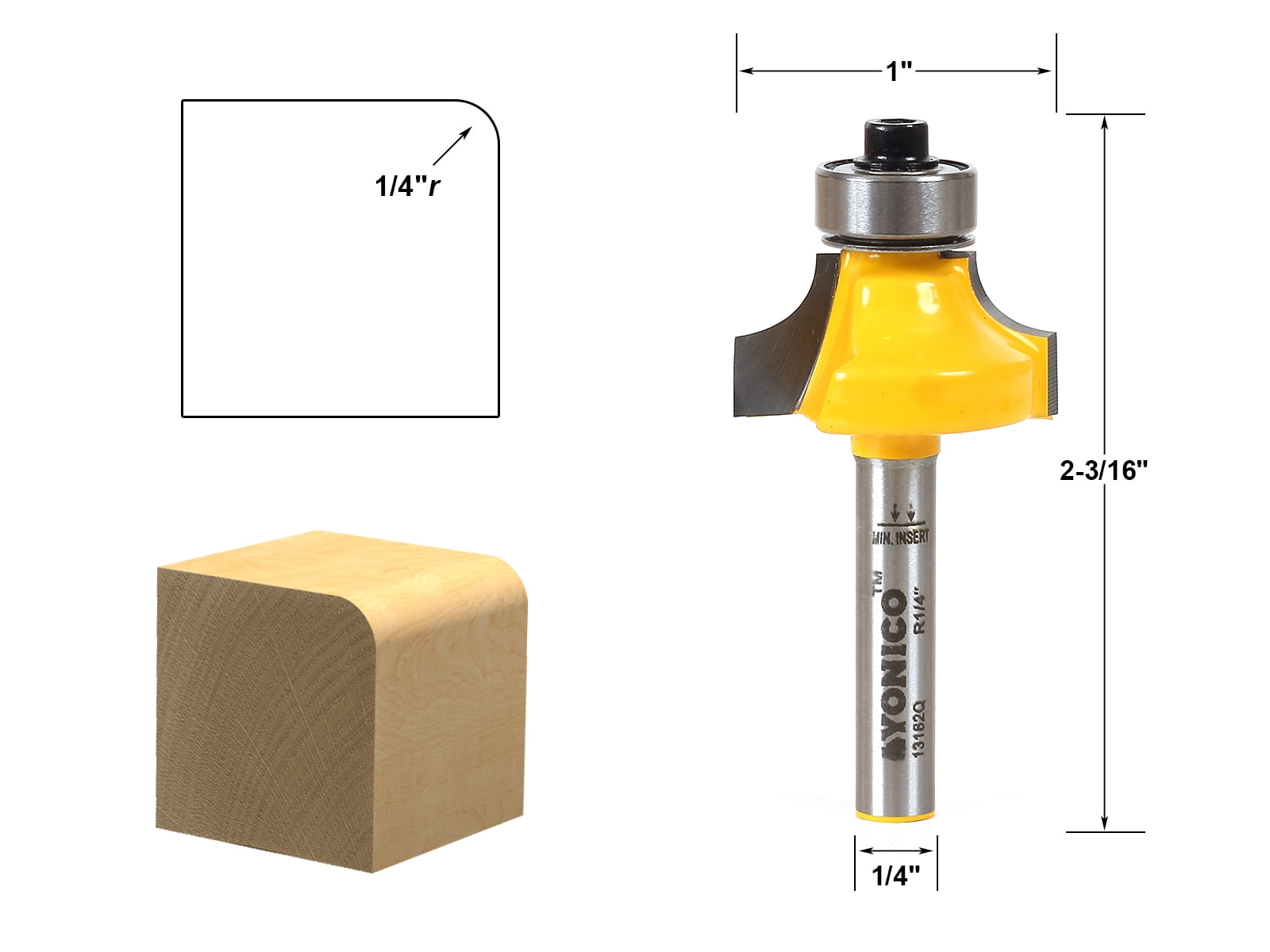 Yonico 1/4" Radius Round Over Edge Forming Router Bit - 1/4" Shank ...