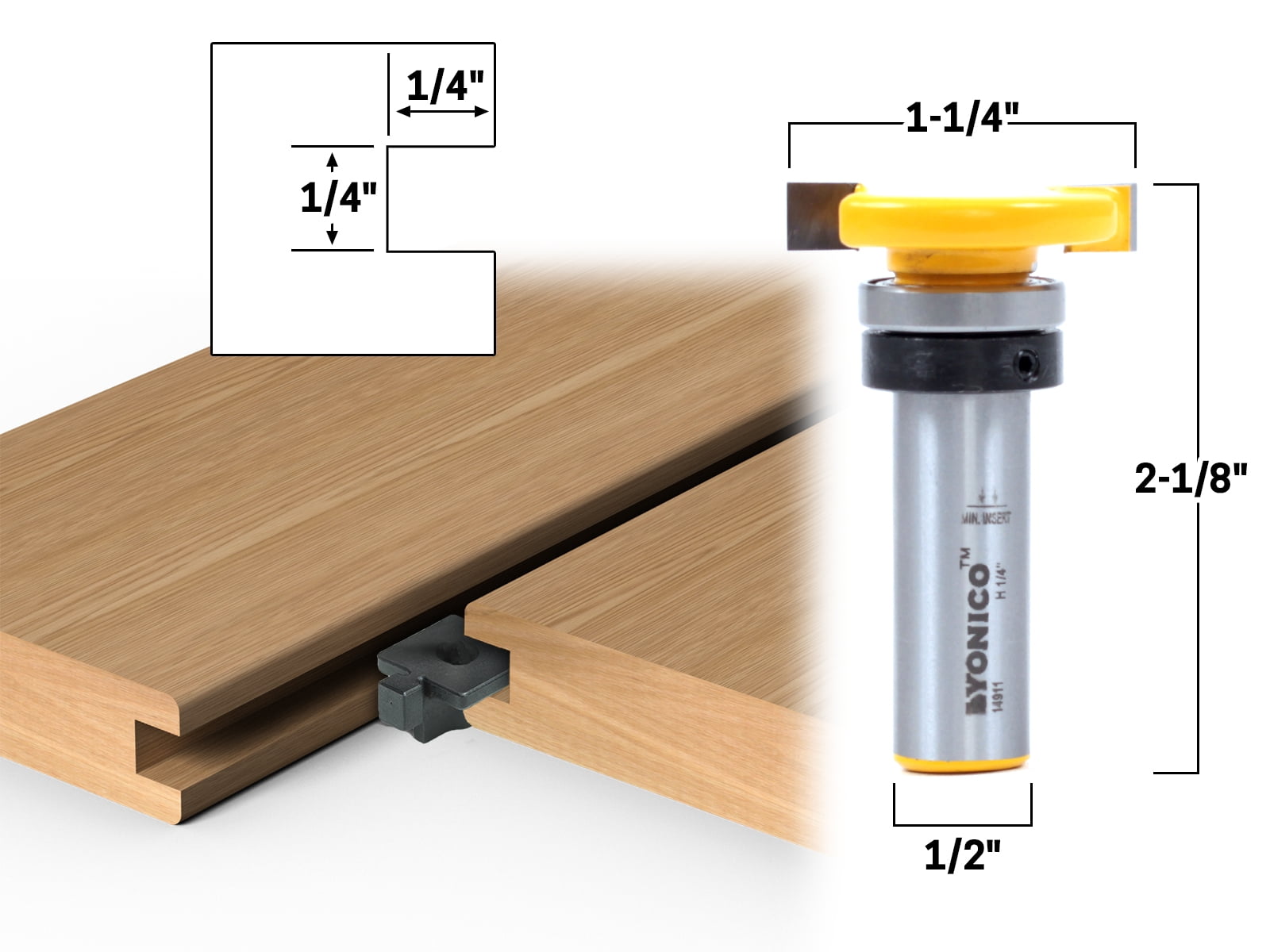 Yonico 1/4" x 1/4" Top Bearing Slot Cutter Router Bit - 1/2" Shank ...