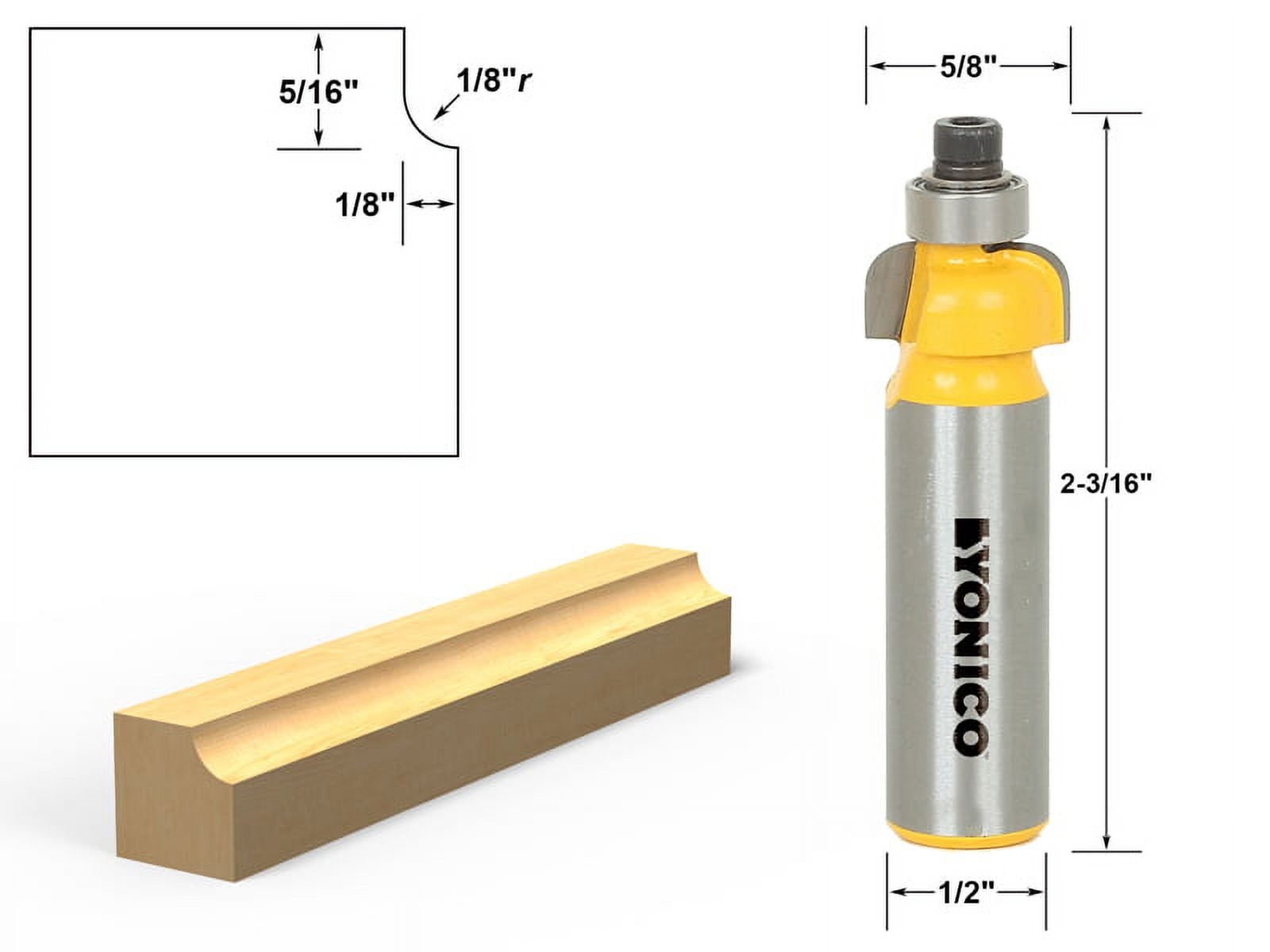 Yonico 1/8" Radius Cove Edge Forming Router Bit - 1/2" Shank - 13151 ...